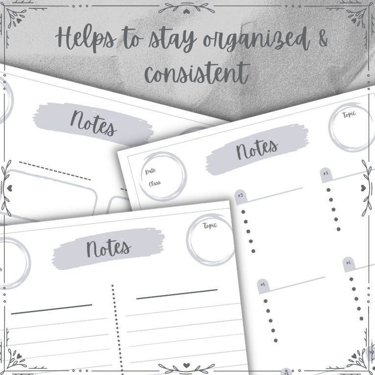 11 Digital Note Template Outlines BUNDLE GREY Pack Notetaking Templates ...