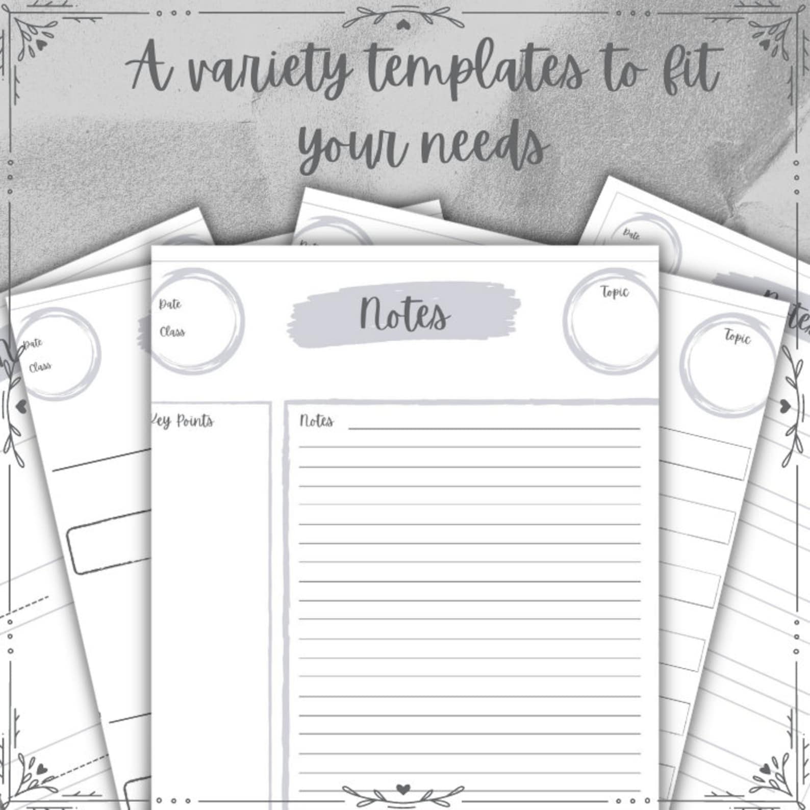 11 Digital Note Template Outlines BUNDLE GREY Pack Notetaking Templates ...
