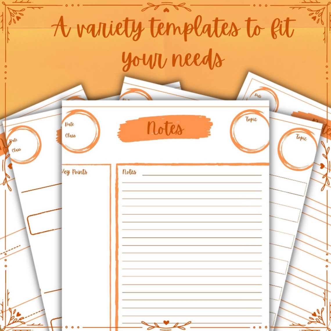 11 Digital Note Template Outlines BUNDLE ORANGE Pack Notetaking ...