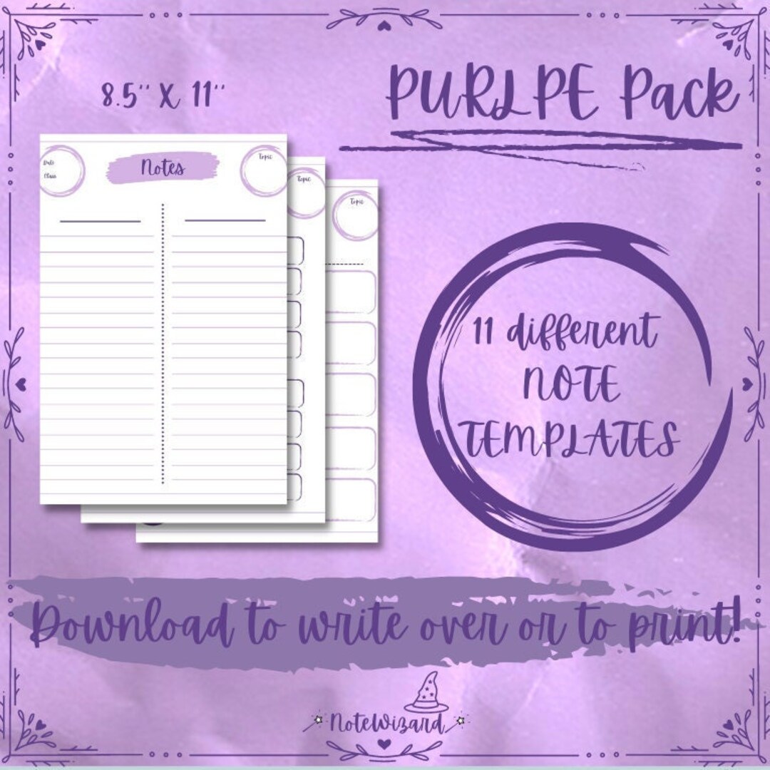 11 Digital Note Template Outlines BUNDLE PURPLE Pack - Etsy