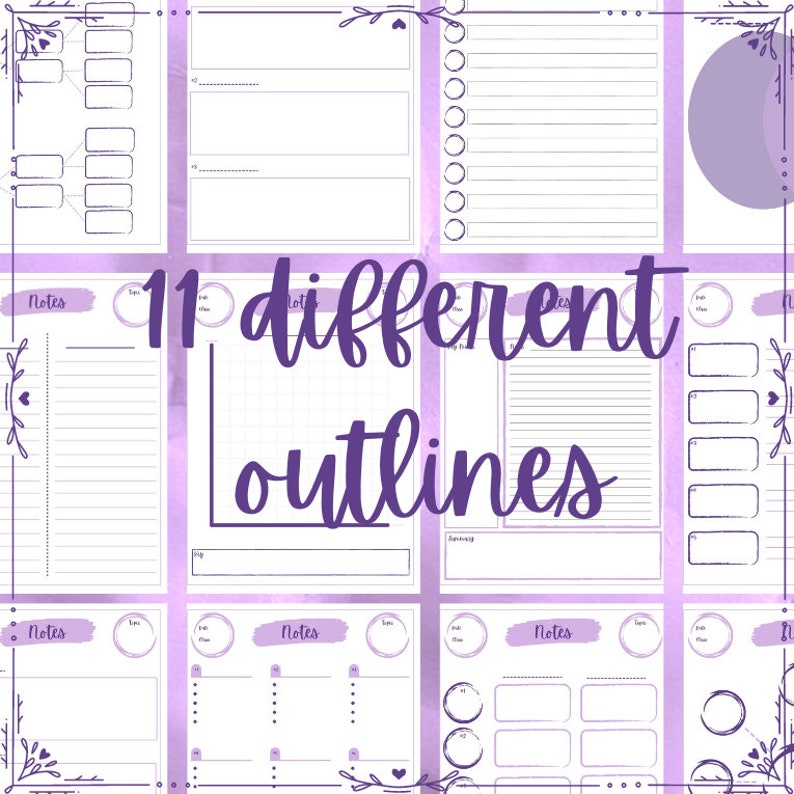 11 Digital Note Template Outlines BUNDLE PURPLE Pack - Etsy