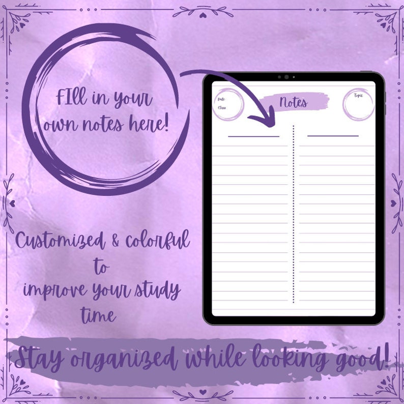 11 Digital Note Template Outlines BUNDLE PURPLE Pack - Etsy