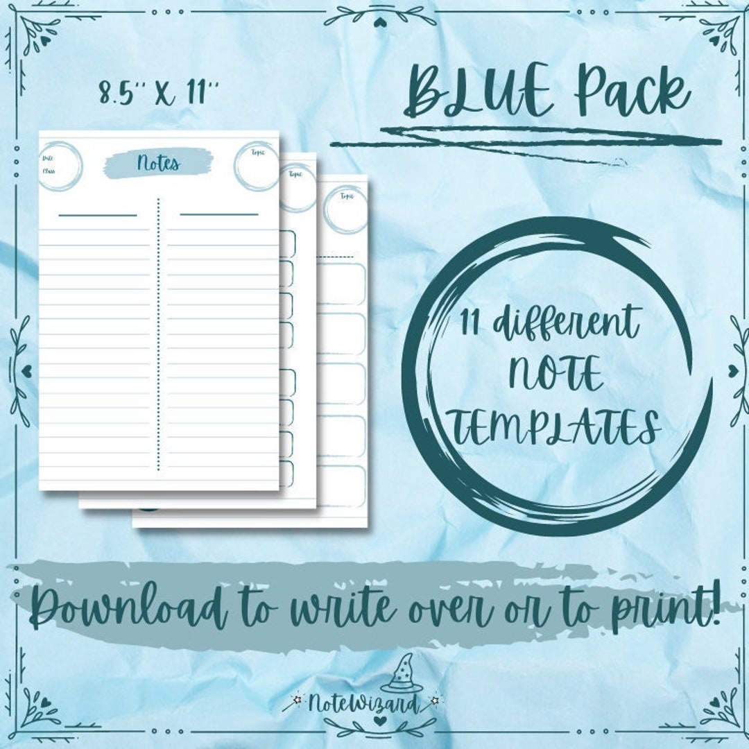 11 Digital Note Template Outlines BUNDLE BLUE Pack Notetaking Templates ...