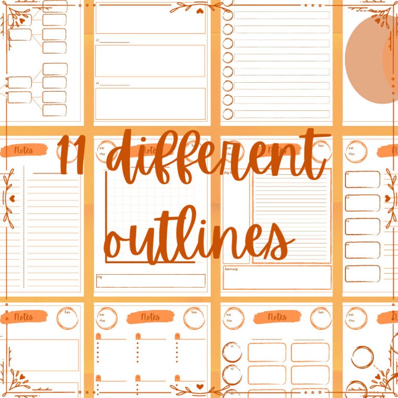 11 Digital Note Template Outlines BUNDLE ORANGE Pack Notetaking ...