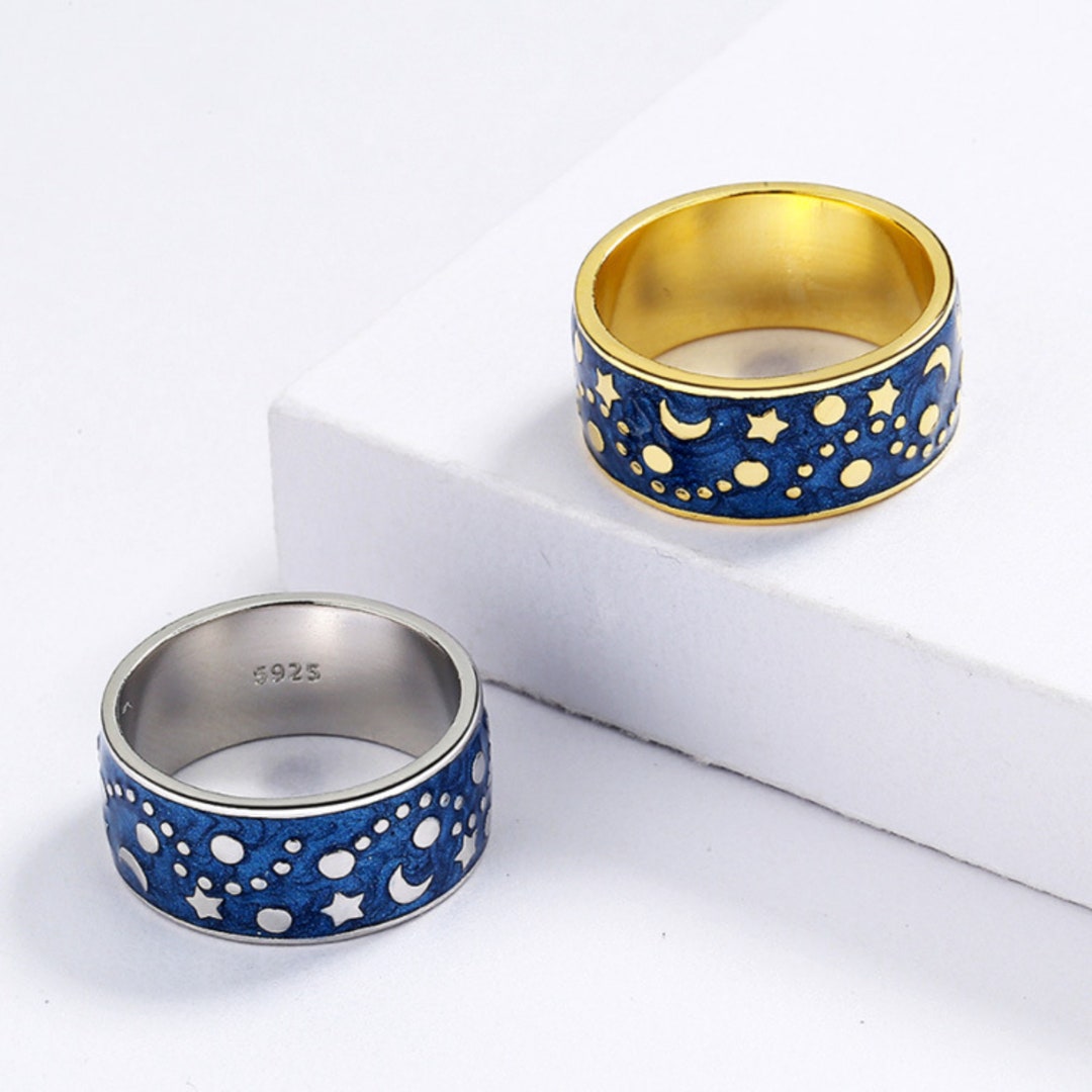 Sun Moon Star Wide Band Couple Ring Boyfriend Girlfriend Matching Band ...