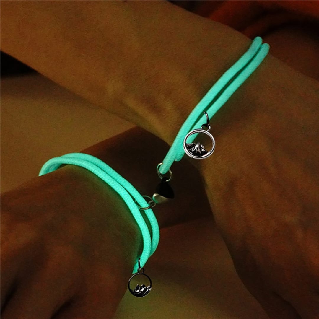 Glow in the Dark Couple Bracelet Set of 2 Necklaces Mountain Sea Rope ...