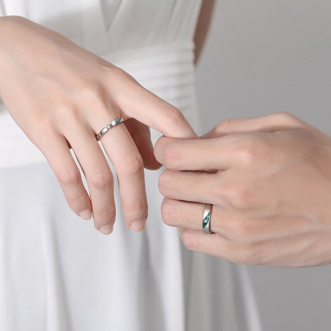 Sterling Silver Leaf Couple Rings, Dainty Couple Ring Set, Moonstone ...