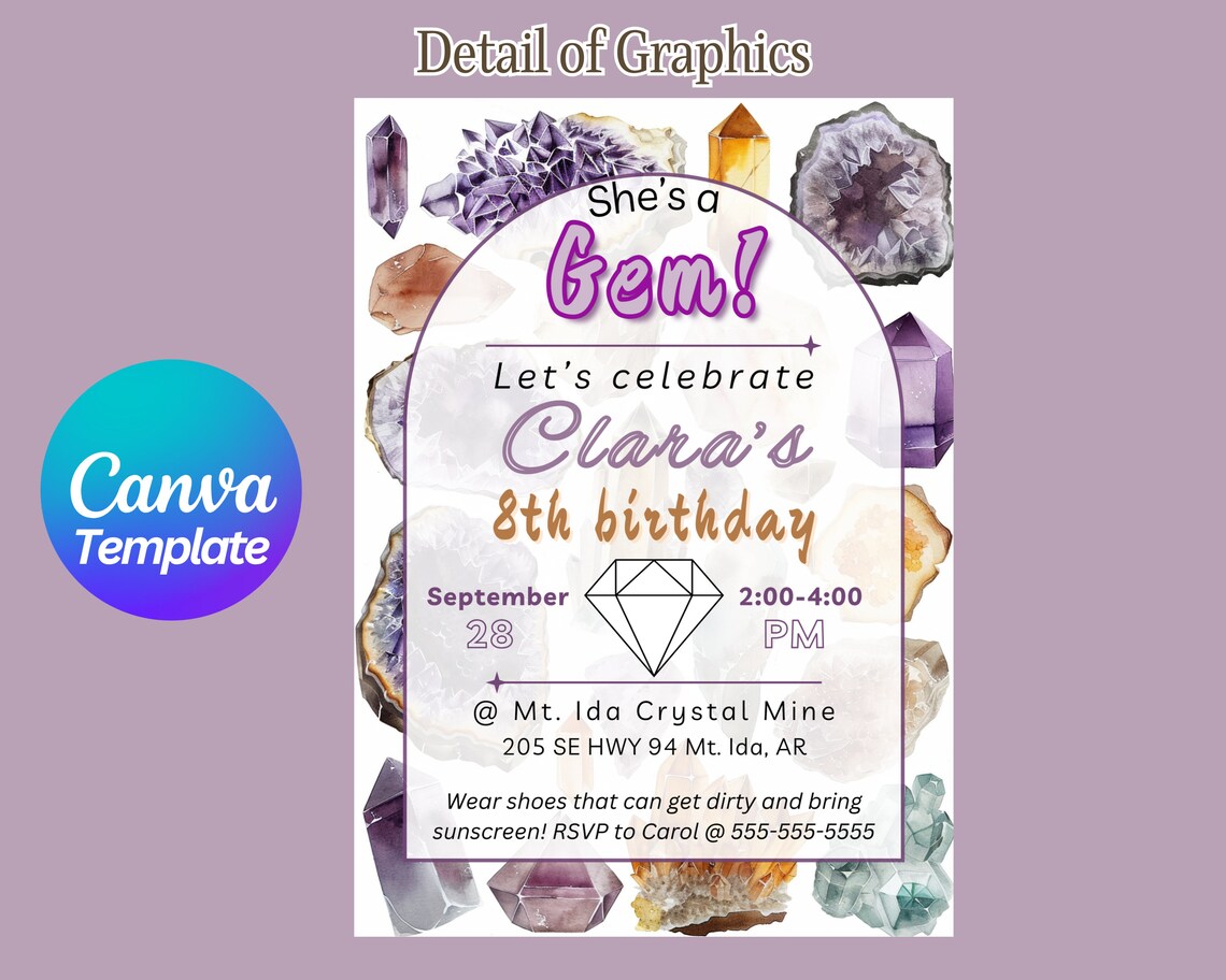Rock and Gem Birthday Invitation| Crystal Birthday Digital Invitation ...