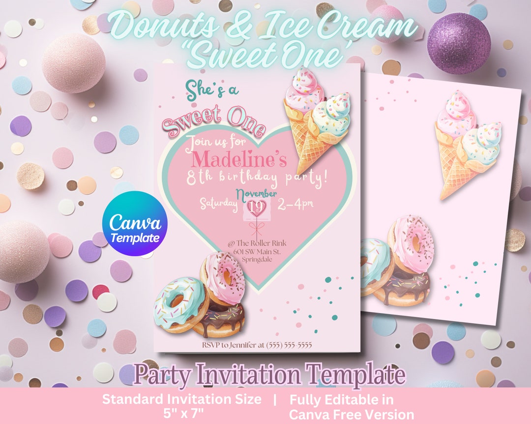 Donuts and Ice Cream Birthday Invitation | Sweet One Desserts Party ...