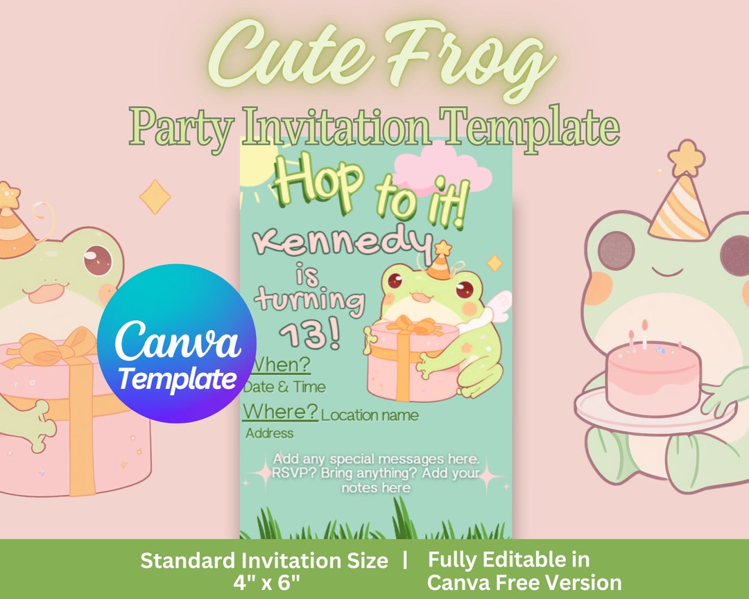 Cute Frog Birthday Invite | Cottagecore Birthday Invitation | Canva ...