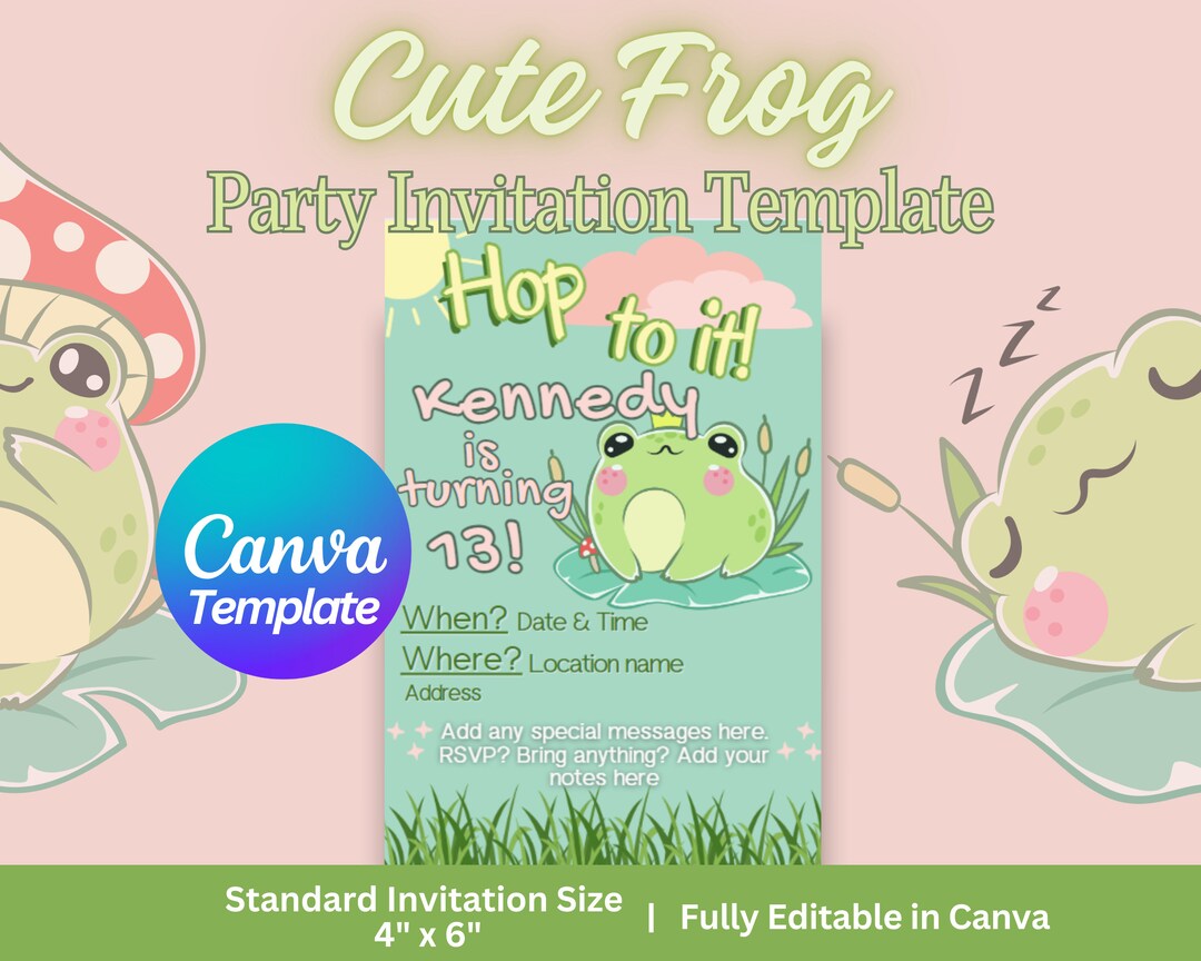 Cute Frog Birthday Invite | Cottagecore Birthday Invitation | Canva ...