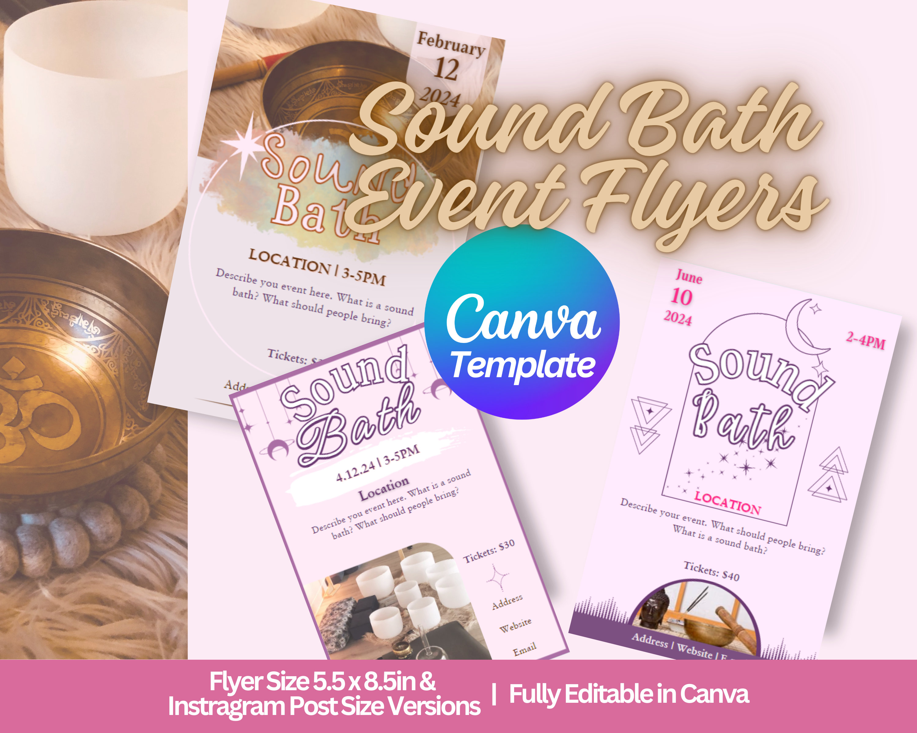 Sound Bath Event Flyers | Canva Template for Free & Pro | 4 Styles for ...