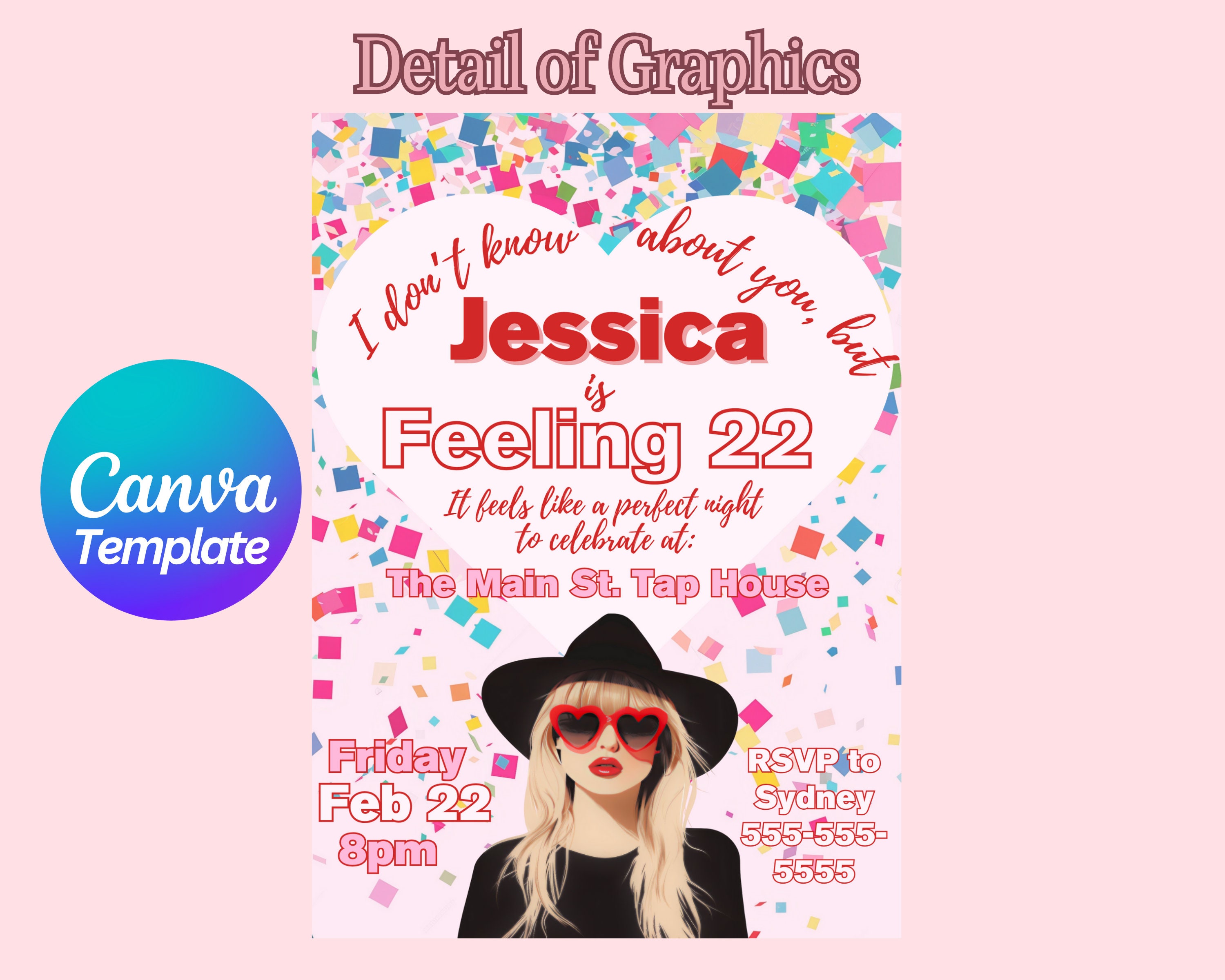 Feeling 22 Birthday Invitation | Taylor Digital Invitation | Red Aesthetic Canva Editable ...