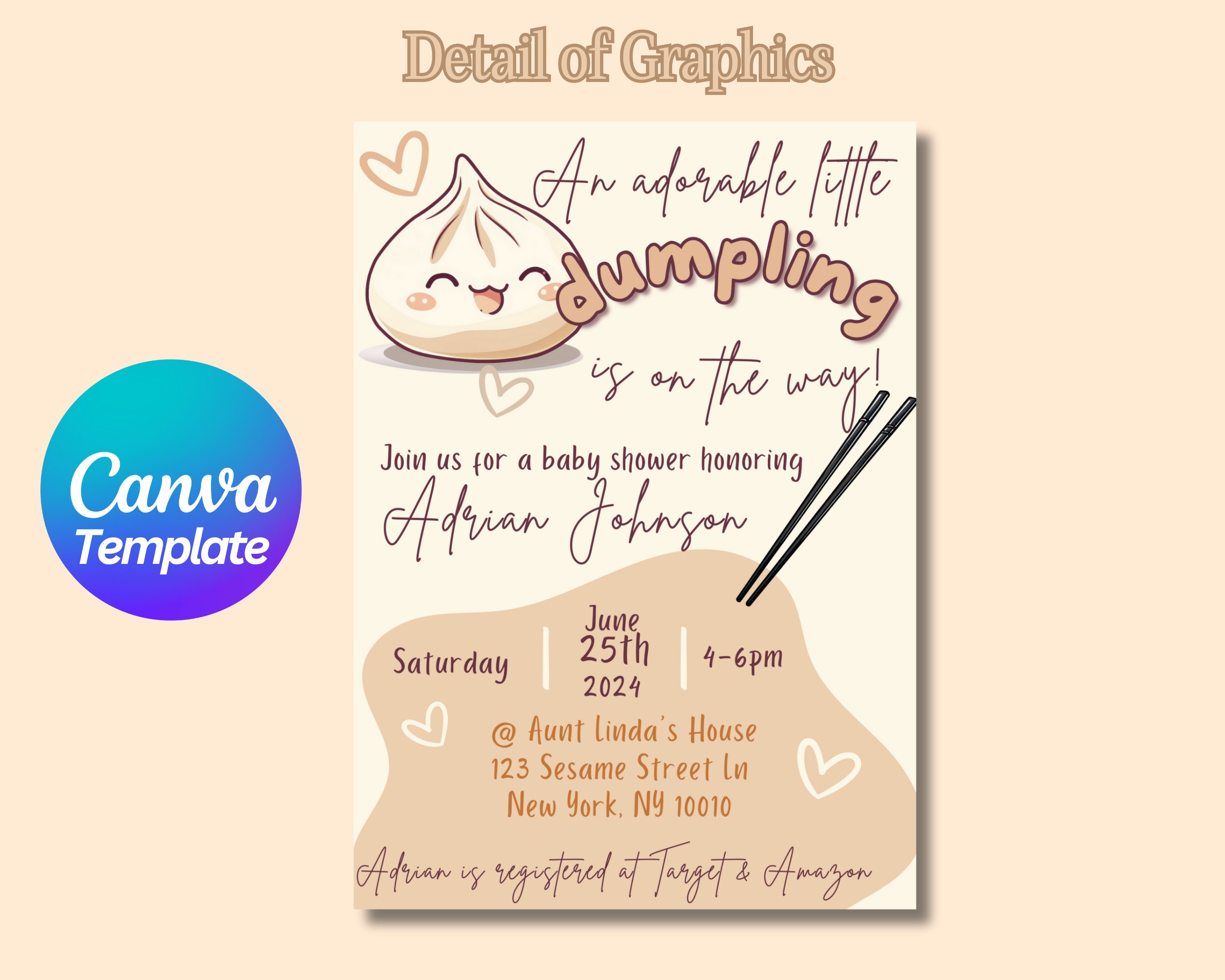 Dumpling Baby Shower Invitation Little Dumpling Shower Invitation Canva ...