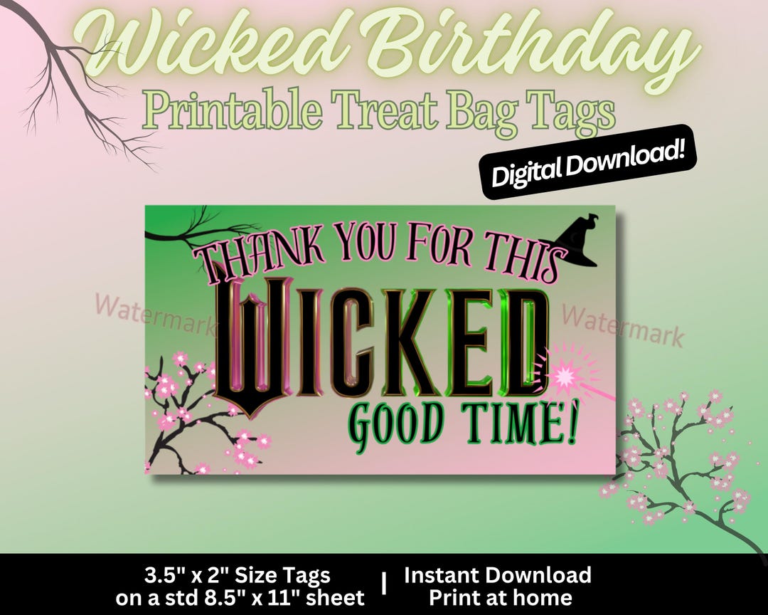 Wicked Birthday Treat Bag Tags Printable Birthday Goodie Bag Tags ...