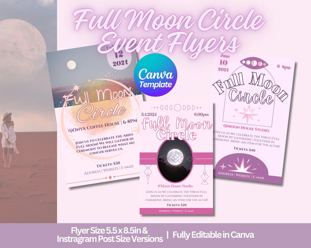 Full Moon Circle Event Flyers | Goddess Circle | 4 Styles for Moon ...