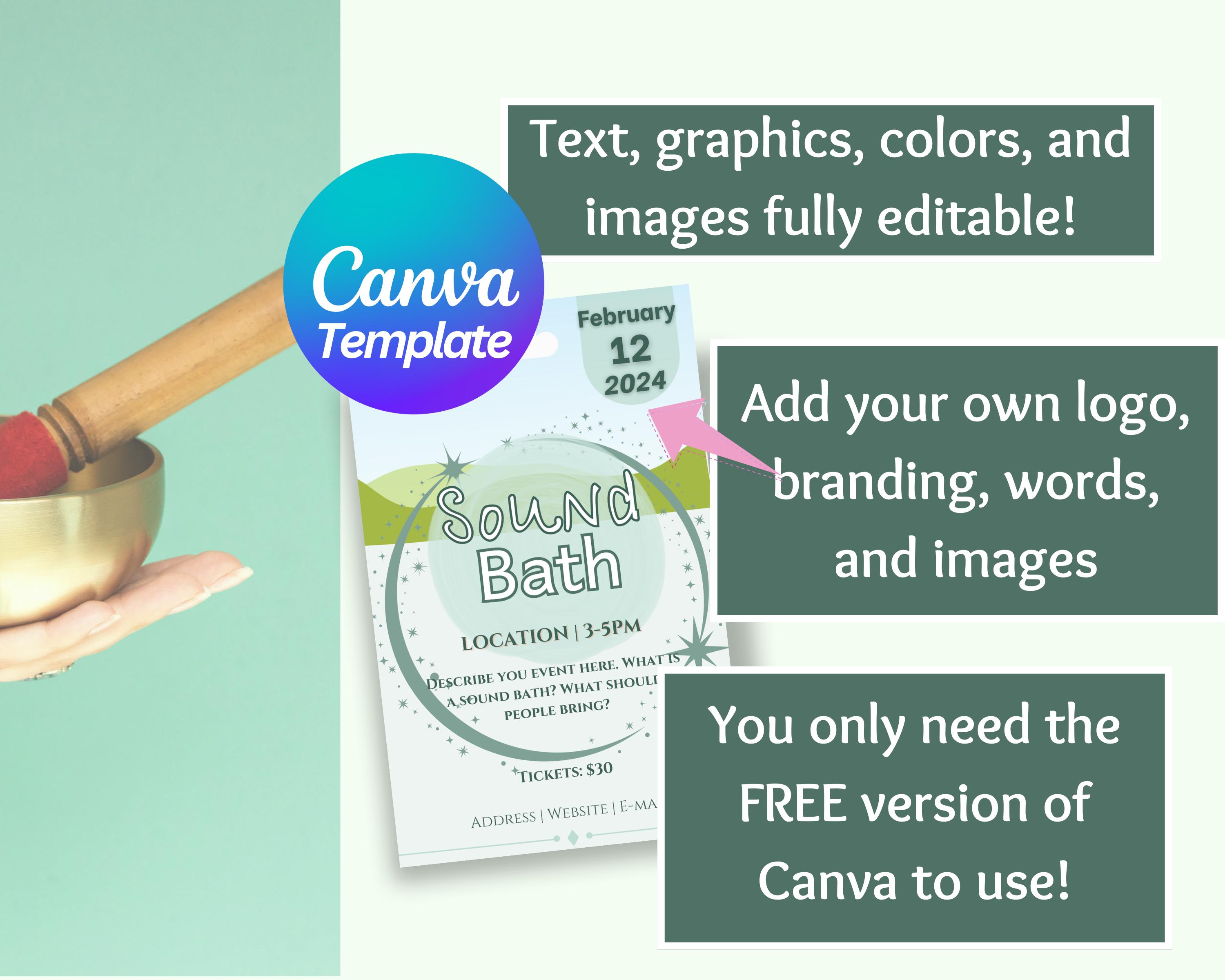 Sound Bath Event Flyers Sage Green | Canva Templates | 4 Styles for ...