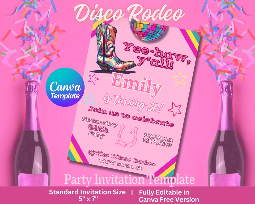 Rodeo Birthday Invite Adult | Disco Rodeo Invitation | Adult Disco ...