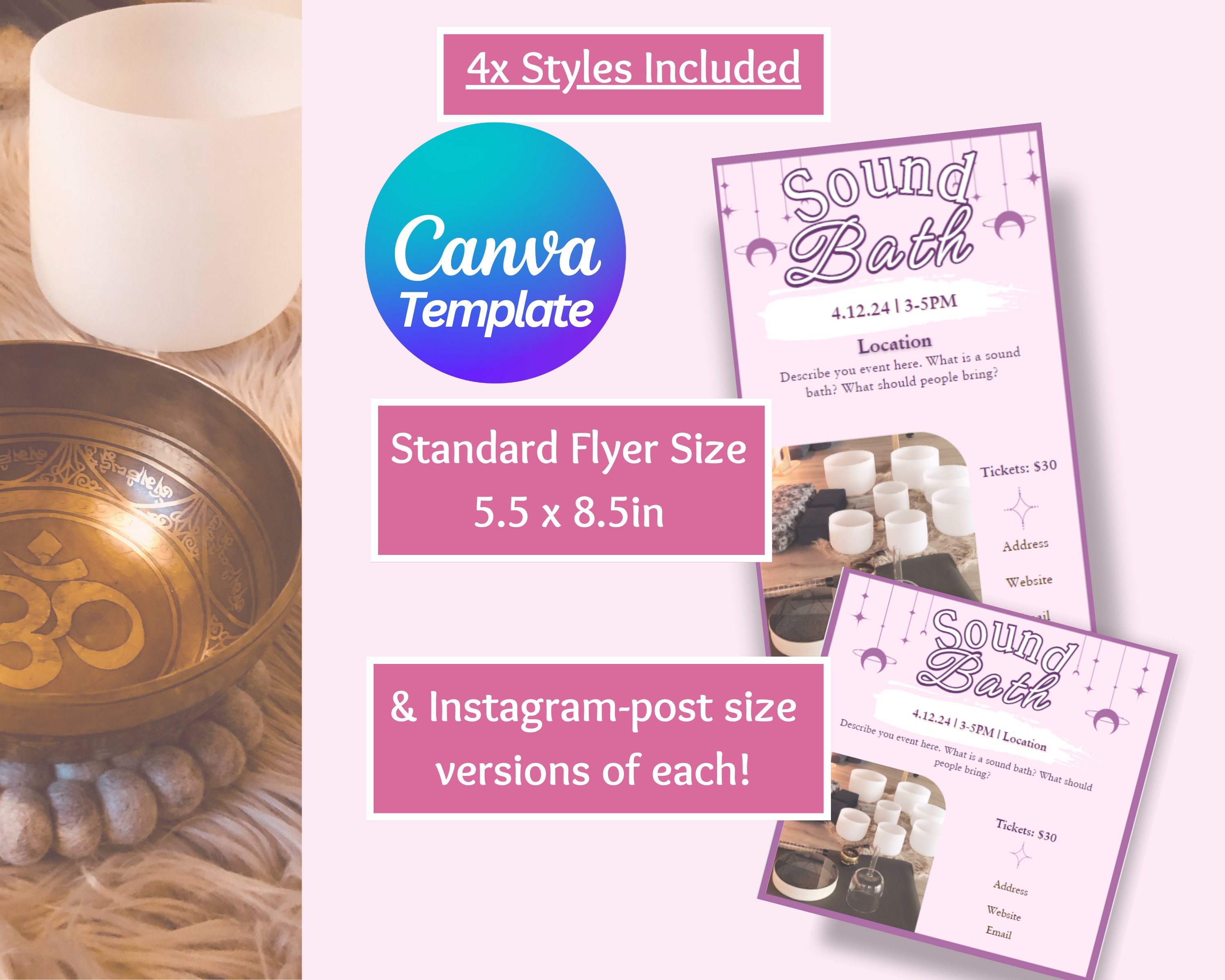 Sound Bath Event Flyers | Canva Template for Free & Pro | 4 Styles for ...