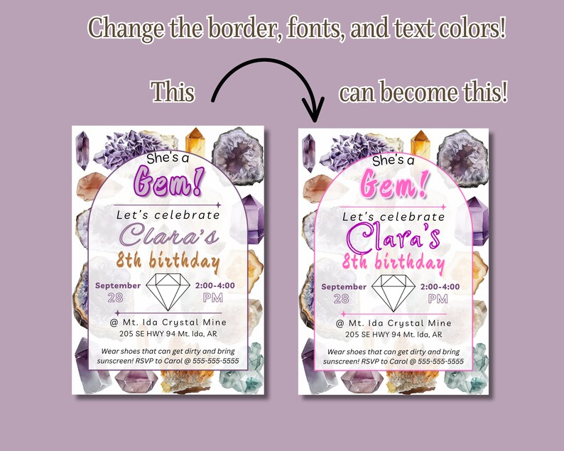 Rock and Gem Birthday Invitation| Crystal Birthday Digital Invitation ...