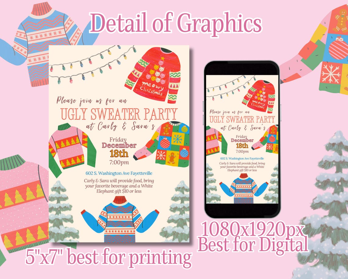 Ugly Sweater Holiday Party Invitation and Evite | Retro Holiday Party ...