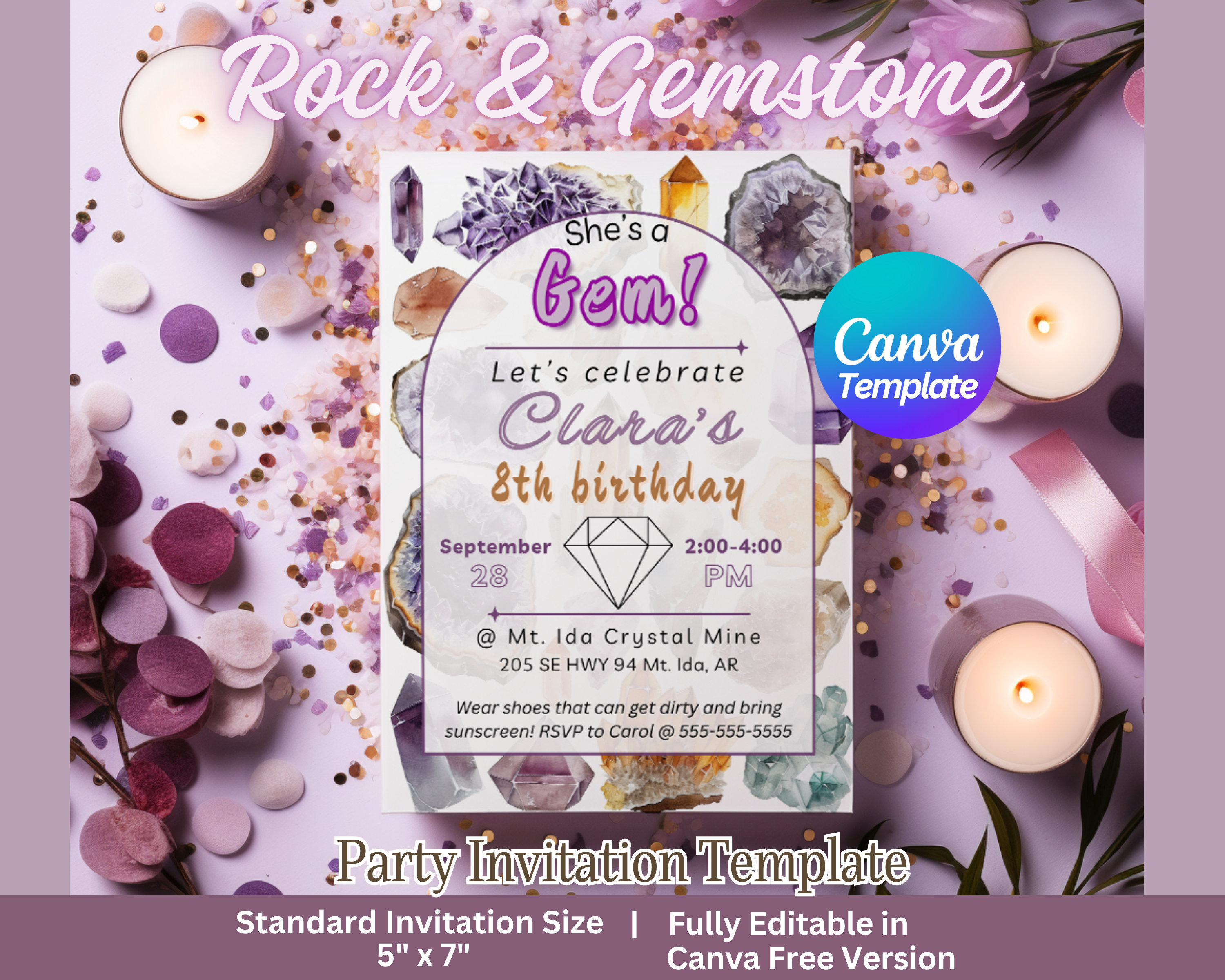 Rock and Gem Birthday Invitation| Crystal Birthday Digital Invitation ...