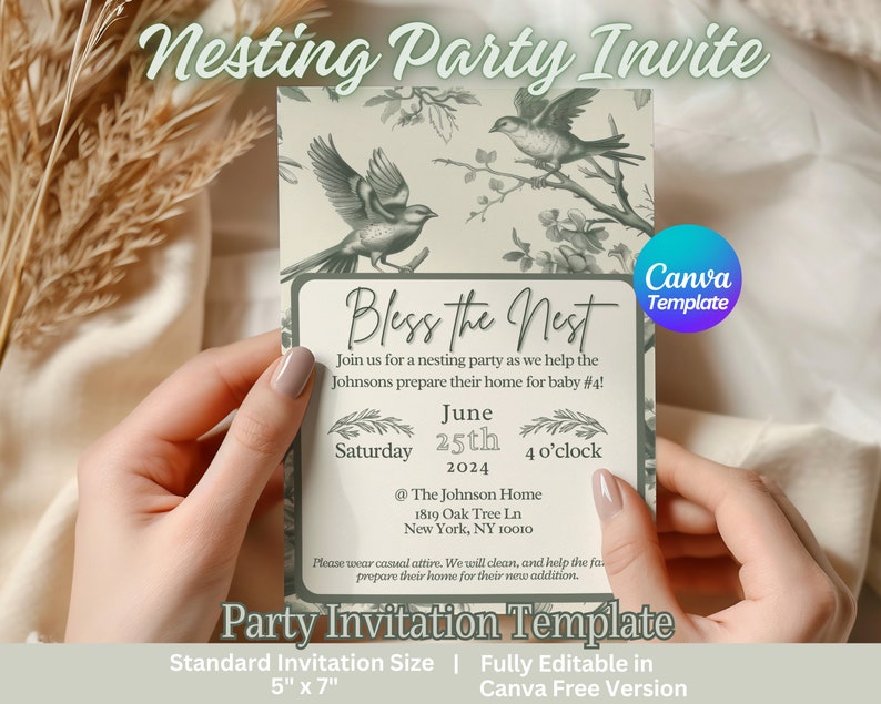Nesting Party Invite New Baby Arrival Party Digital Invitation Canva ...
