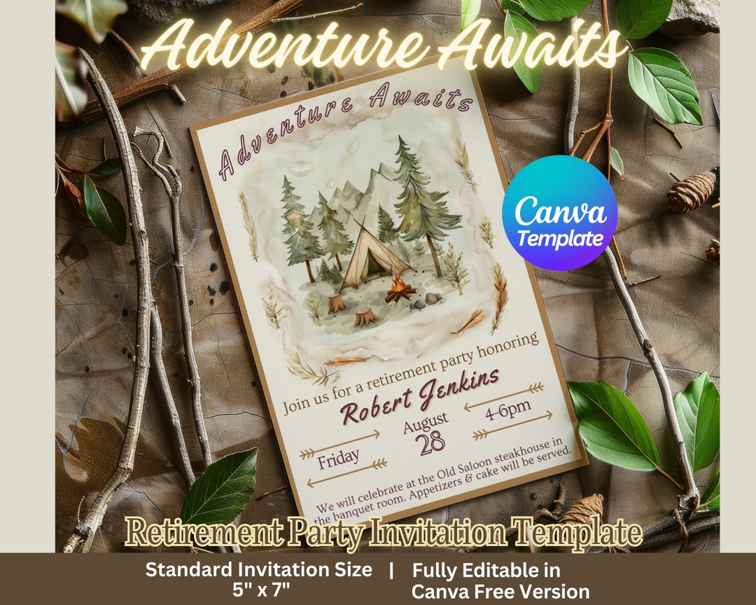 Adventure Awaits Retirement Invitation| Retirement Party Digital ...
