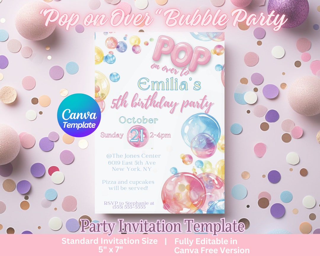 Bubble Party Pastel Invitation | Pop on Over Bubble Digital or ...