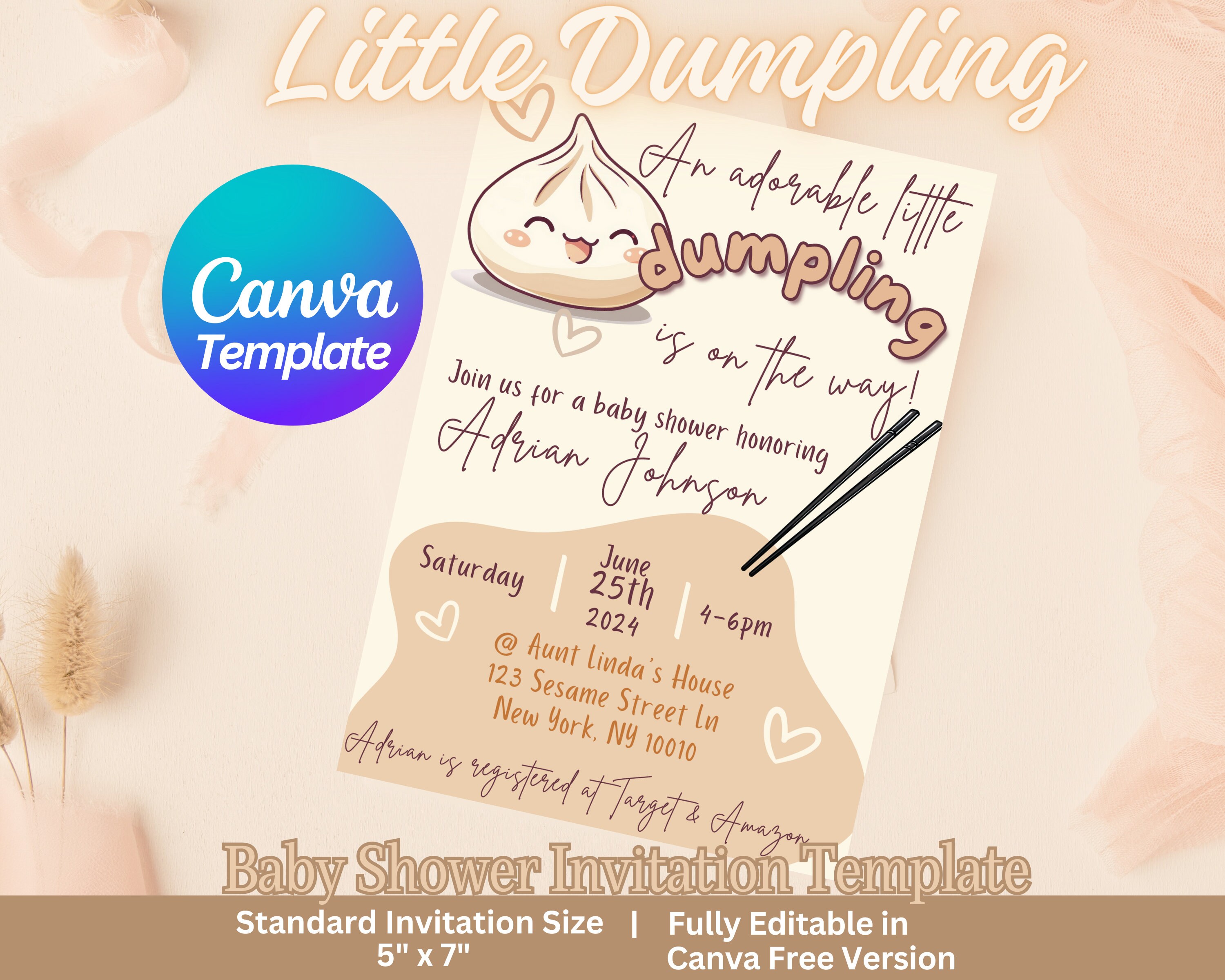 Dumpling Baby Shower Invitation Little Dumpling Shower Invitation Canva ...