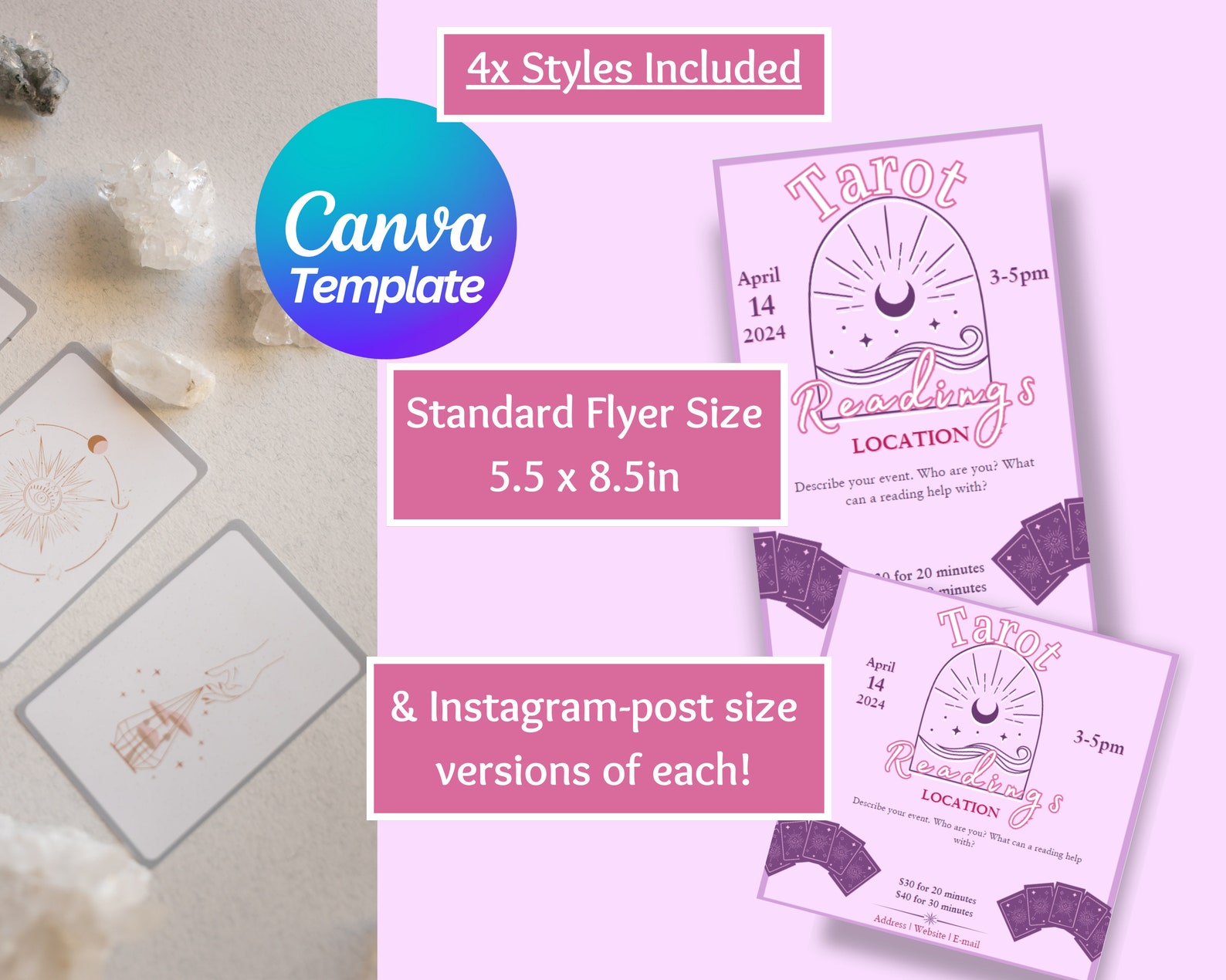 Tarot Reading Flyers | Canva Templates | 4 Styles for Tarot Events ...
