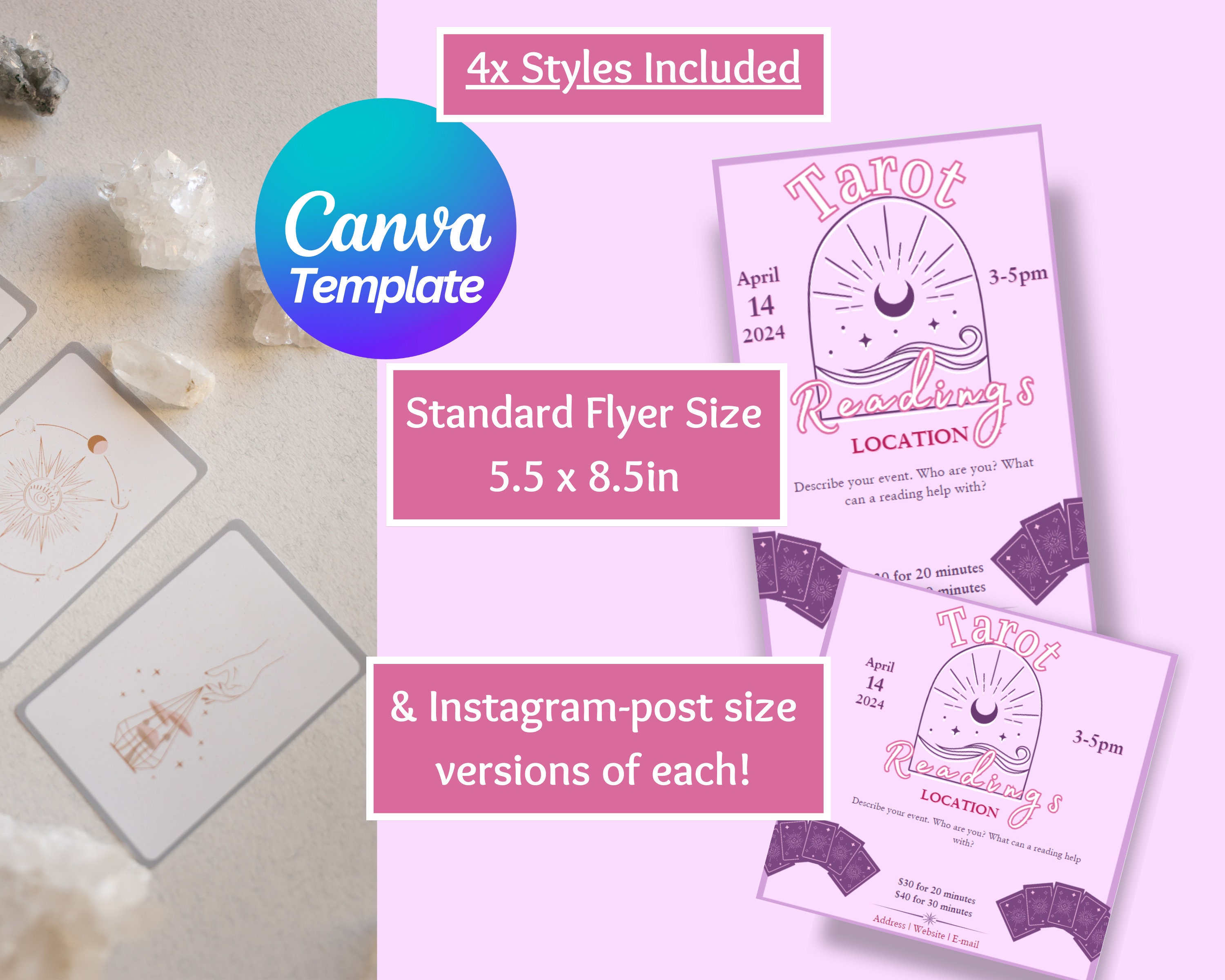 Tarot Reading Flyers | Canva Templates | 4 Styles for Tarot Events ...