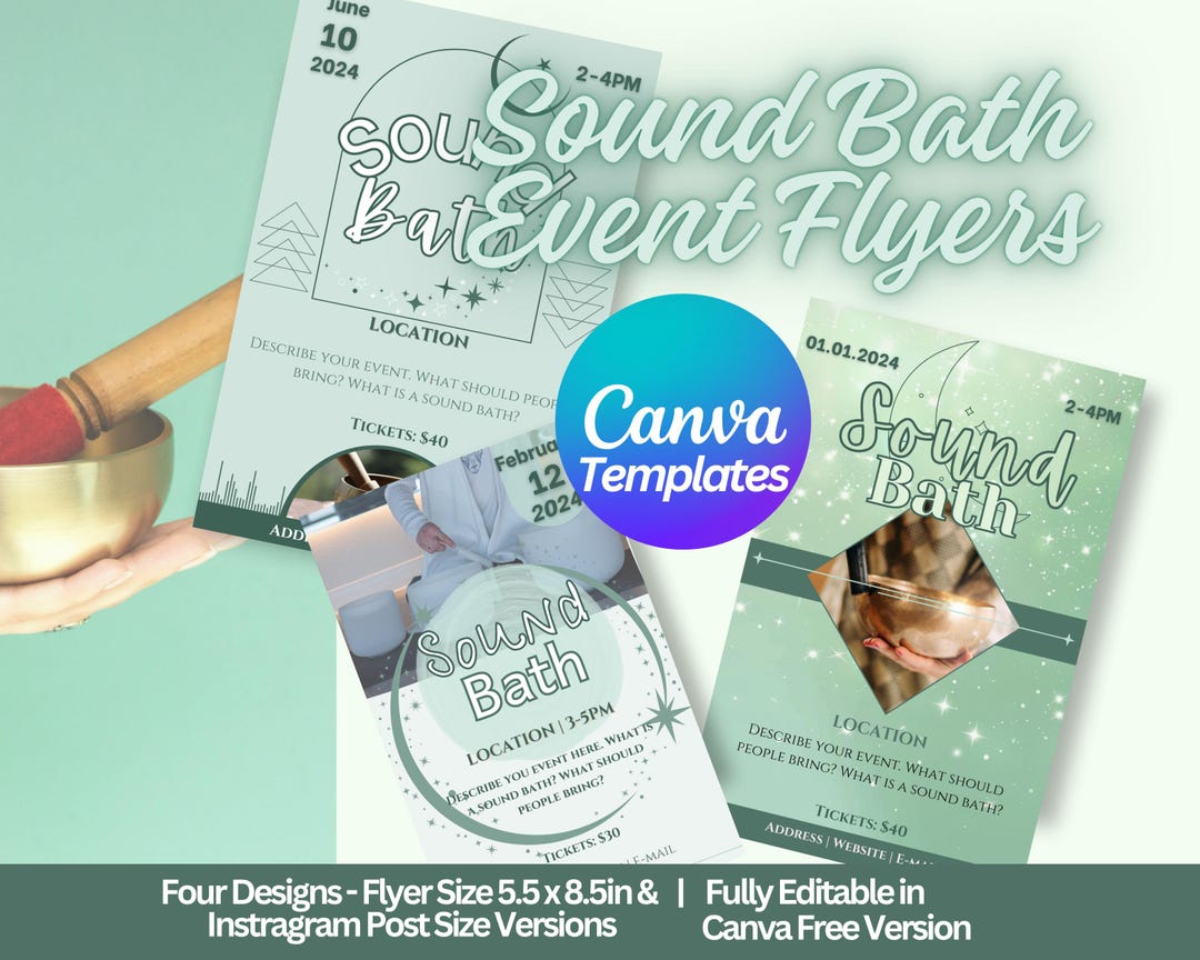 Sound Bath Event Flyers Sage Green | Canva Templates | 4 Styles for ...