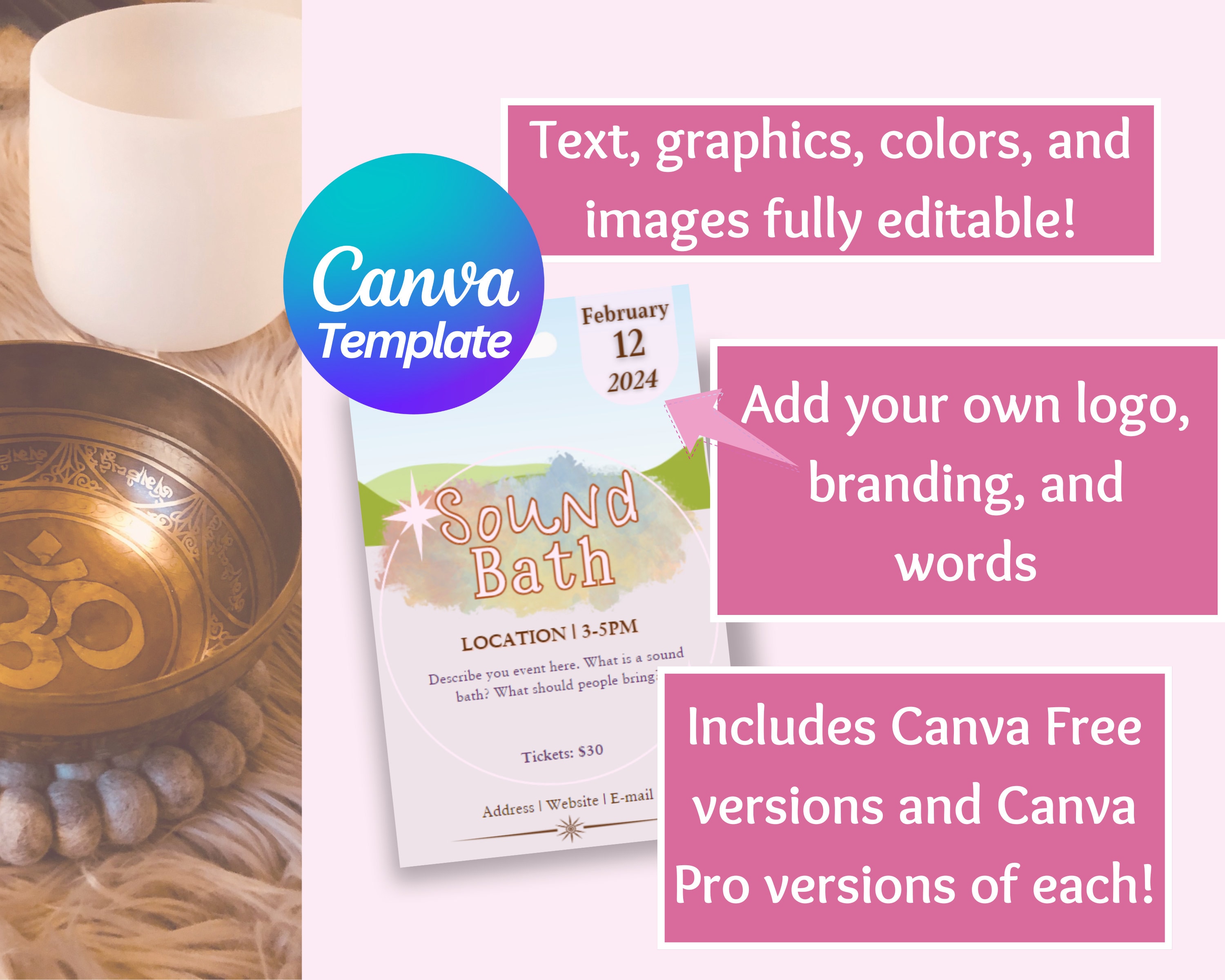 Sound Bath Event Flyers | Canva Template for Free & Pro | 4 Styles for ...
