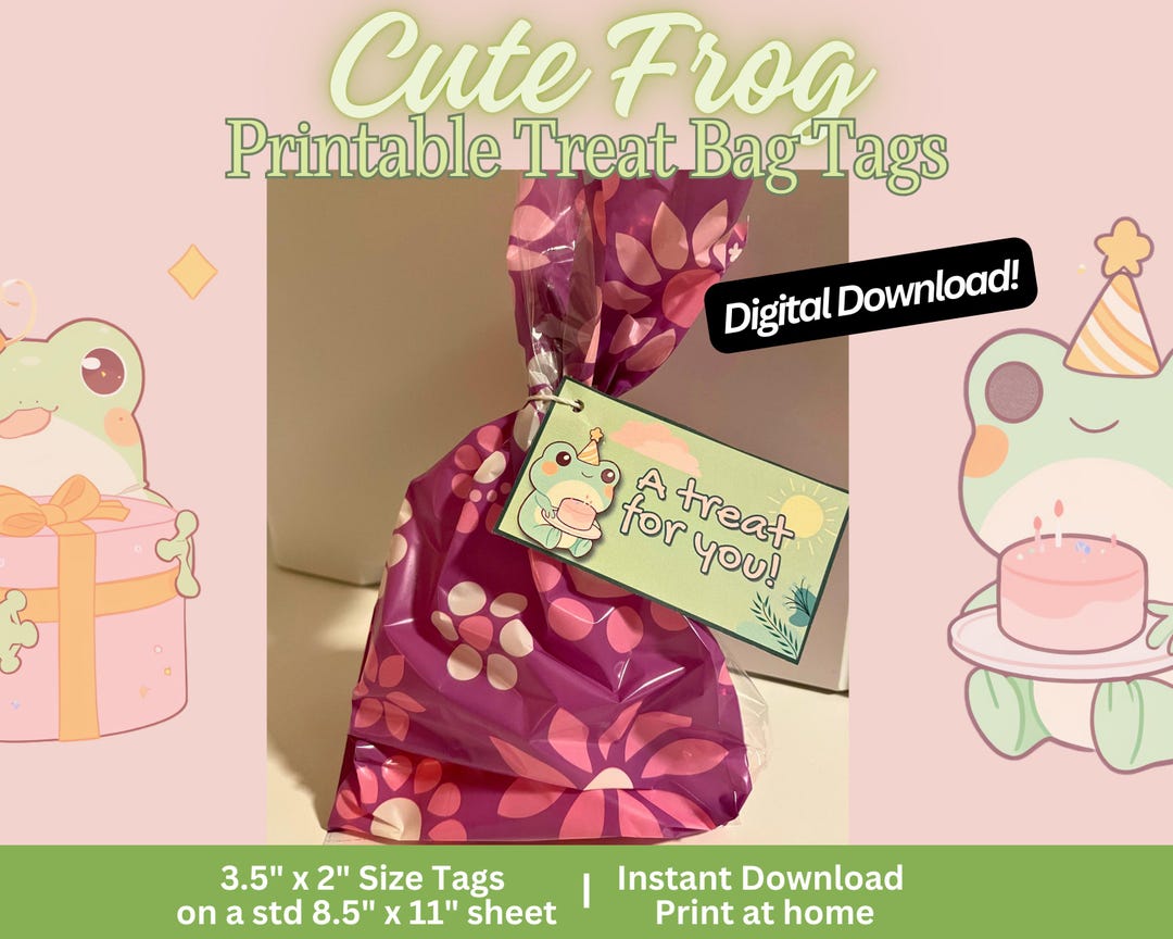 Cute Frog Birthday Treat Bag Tags Printable | Cottagecore Birthday ...