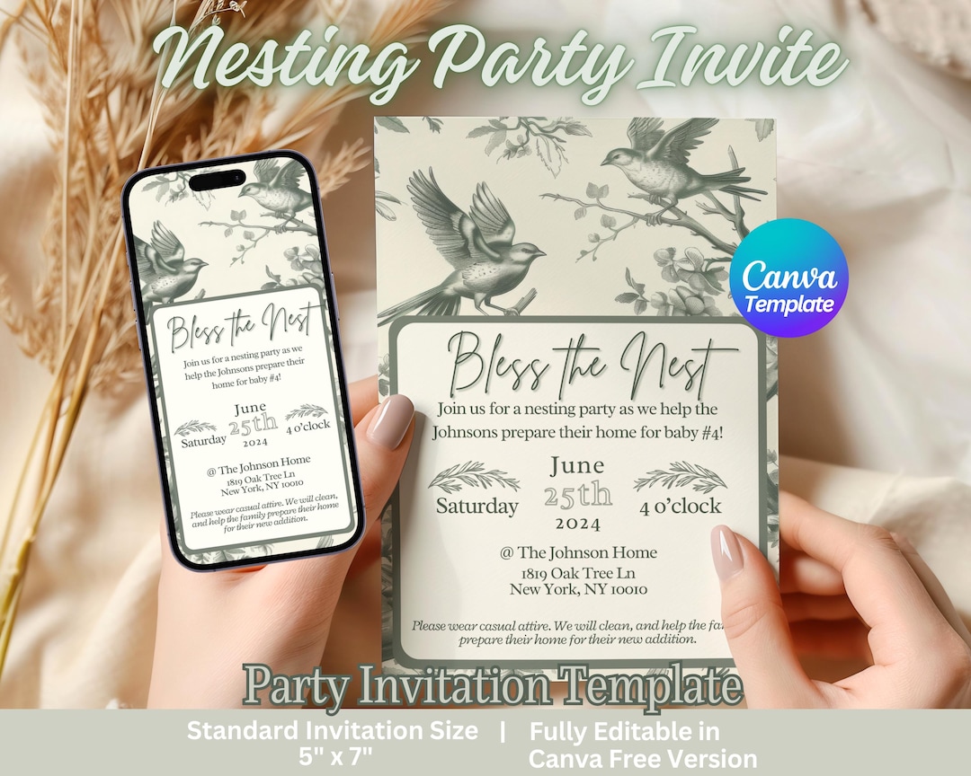 Nesting Party Invite New Baby Arrival Party Digital Invitation Canva ...