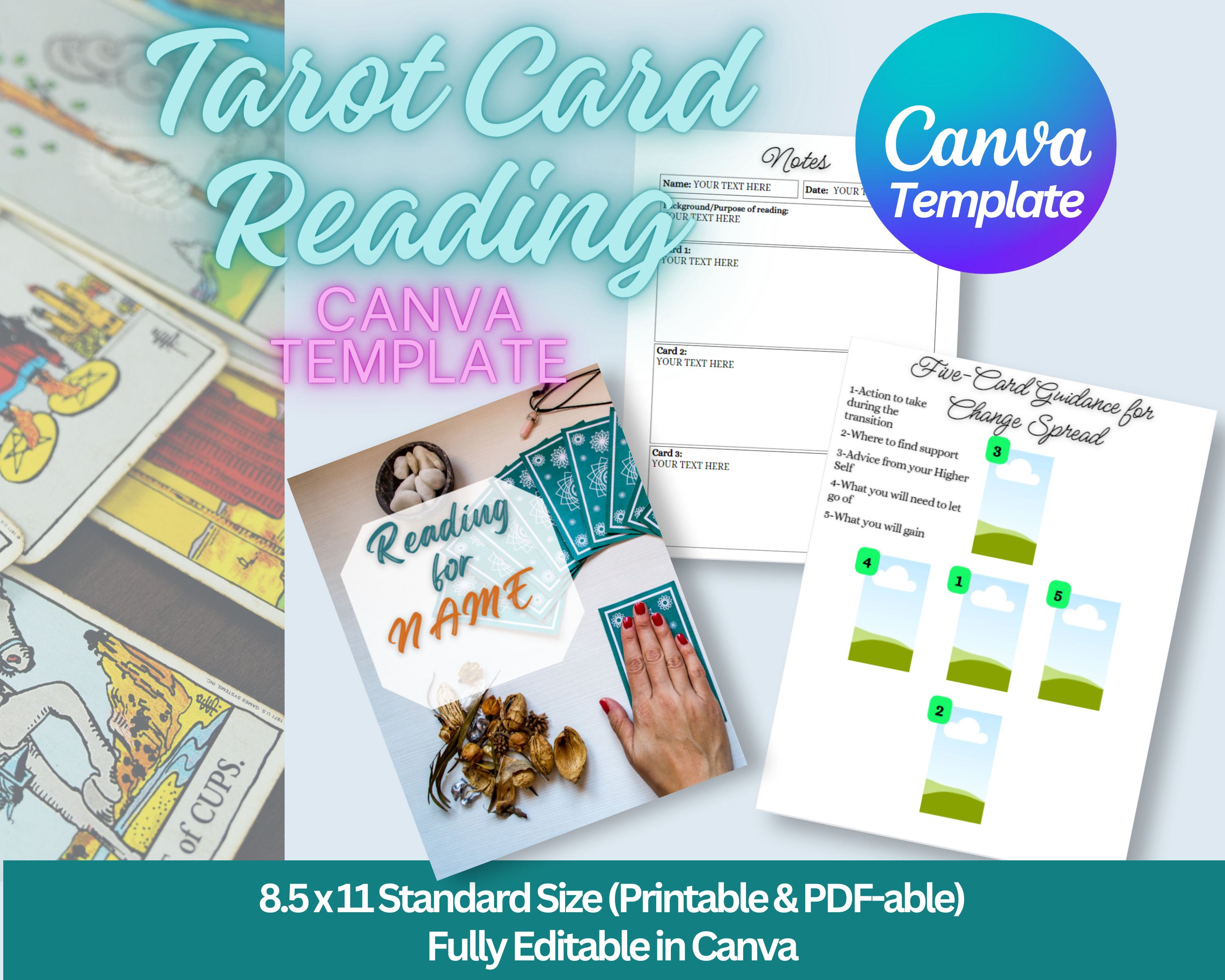 Tarot Reading Canva Template - Instant Download | PDF Tarot Reading ...