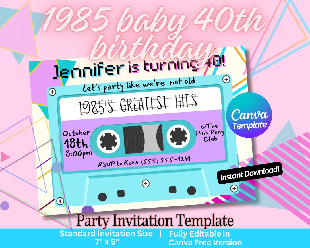 1985 Baby 40th Birthday Retro Invitation | Printable and Digital ...