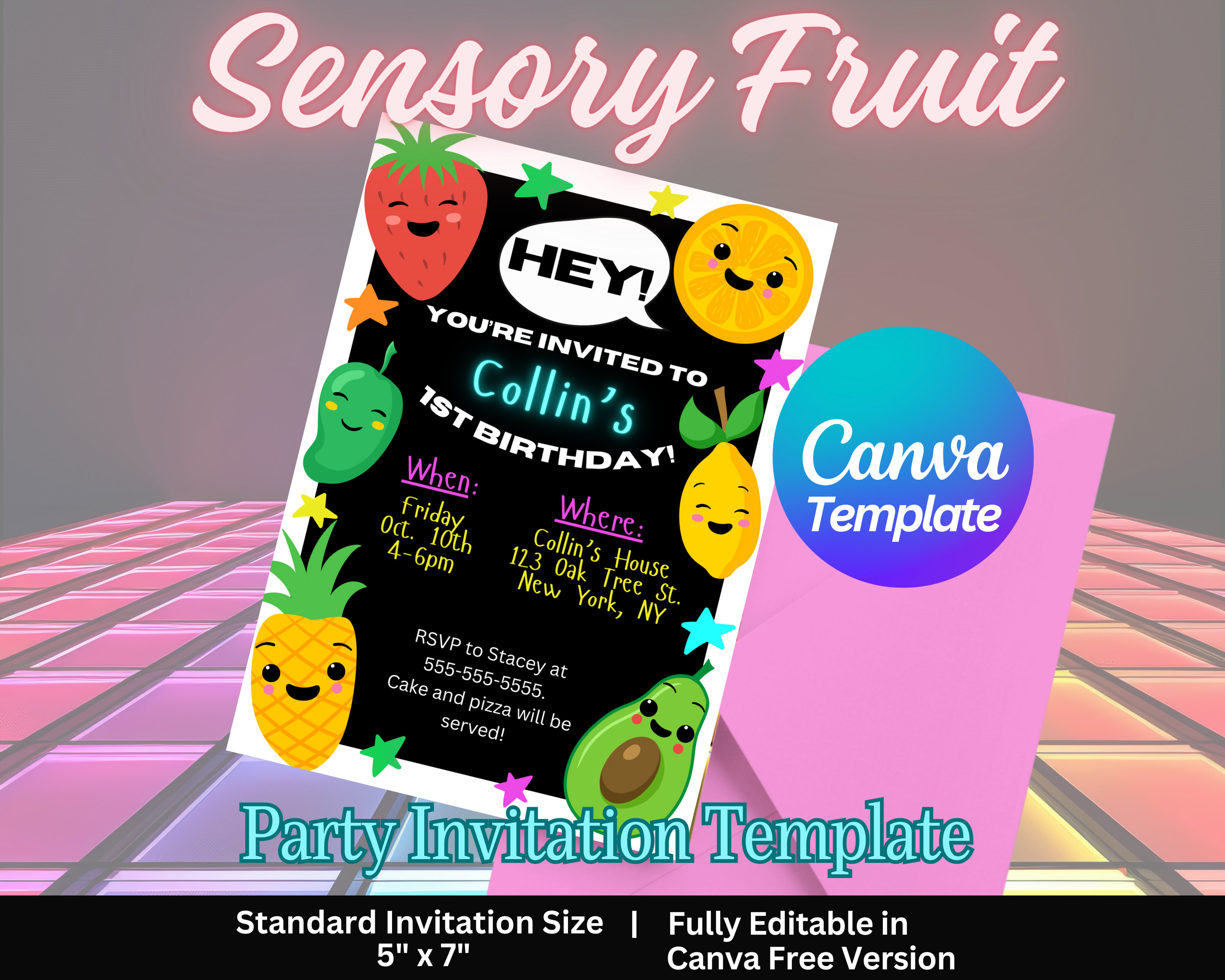Dancing Fruit Birthday Invitation | Hi Bear Birthday Invitation | Bear ...