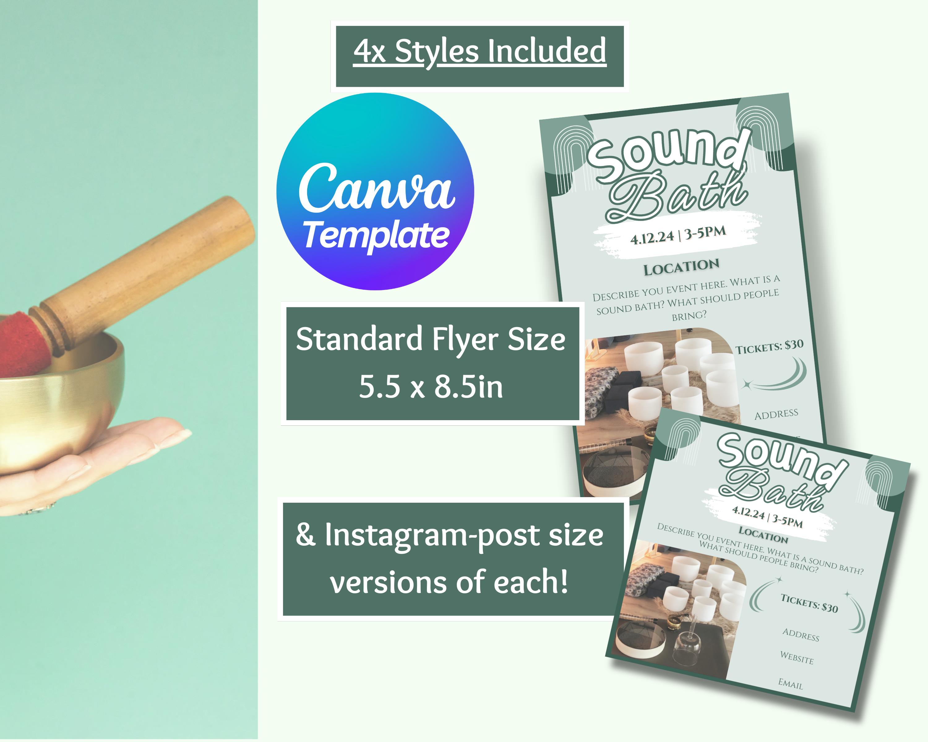 Sound Bath Event Flyers Sage Green | Canva Templates | 4 Styles for ...
