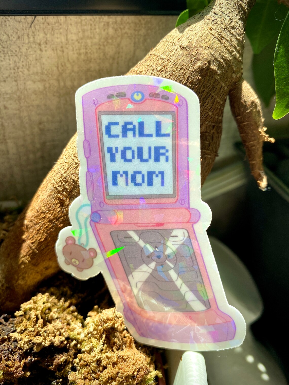 Call Your Mom Sticker With Holographic Shards Laminate, Pastel, Kawaii ...