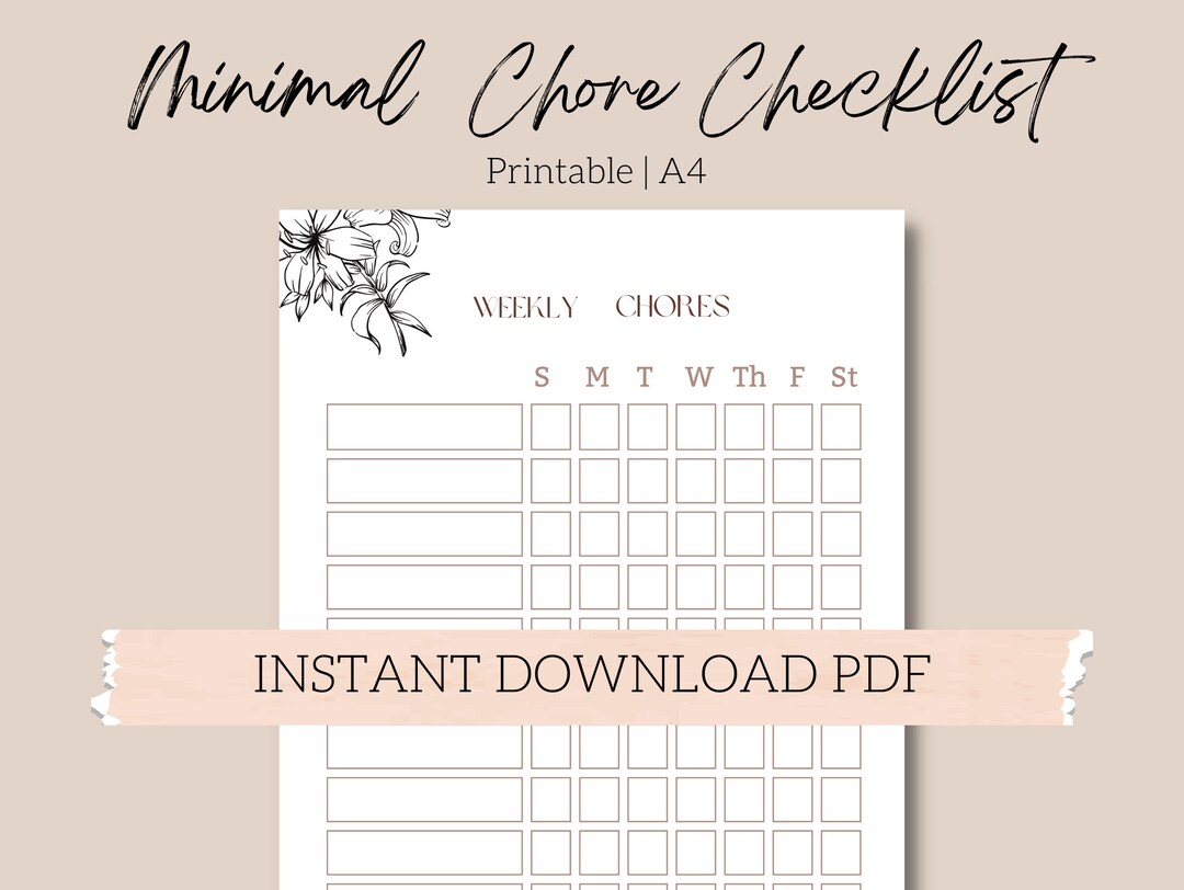 Minimalist Chore Chart | Printable | Checklist | PDF - Etsy