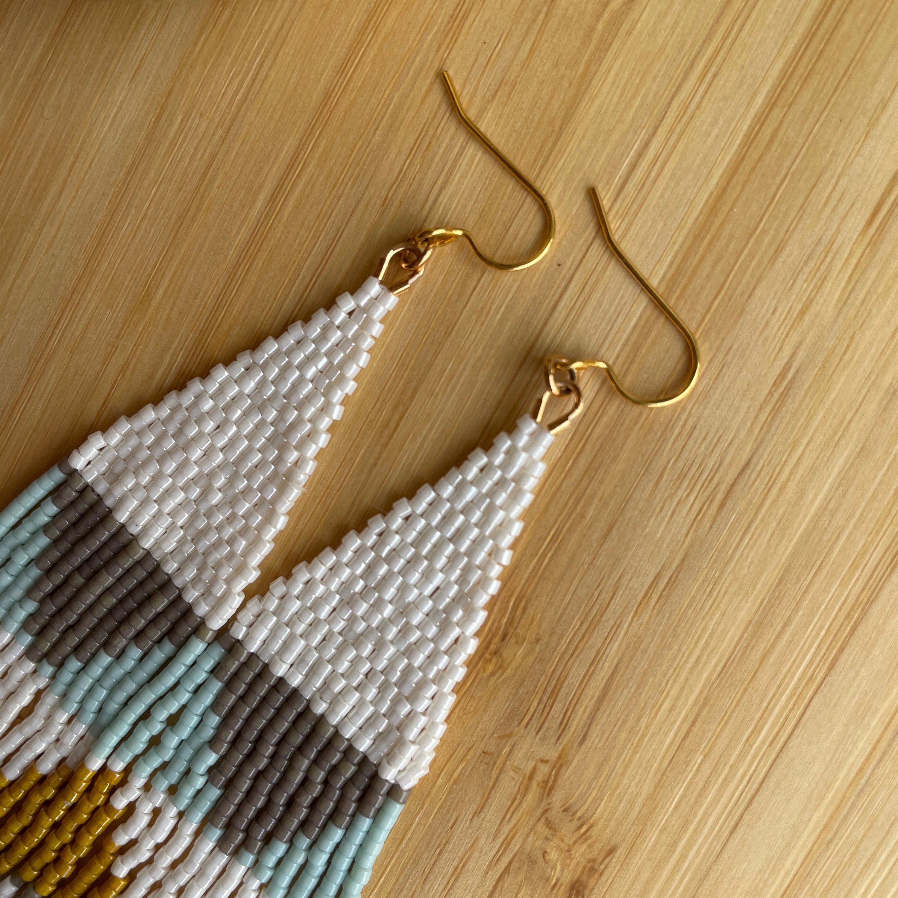 Boho Beaded Dangle Earrings, Hand Woven Beaded Earrings, Color Block ...