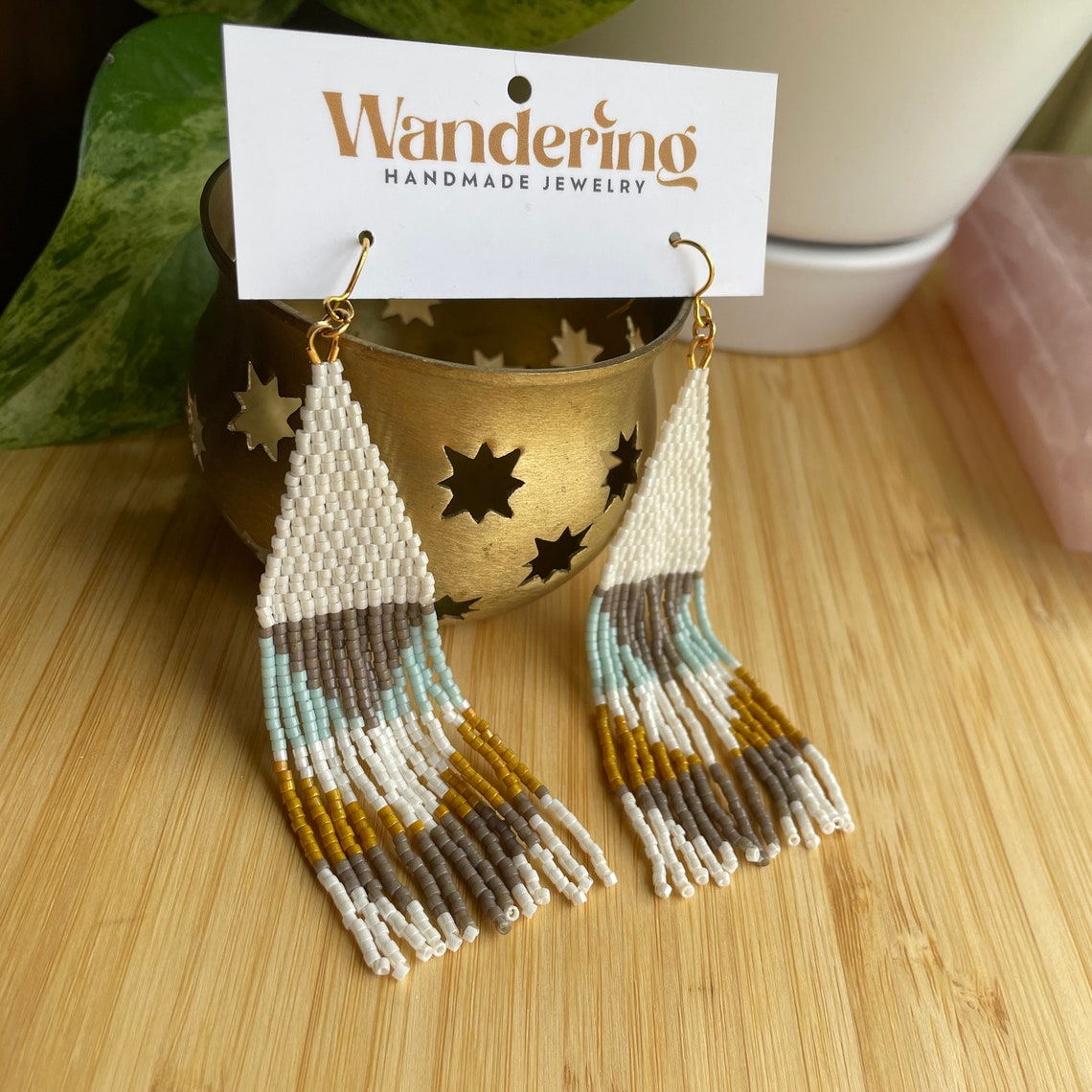 Boho Beaded Dangle Earrings, Hand Woven Beaded Earrings, Color Block ...