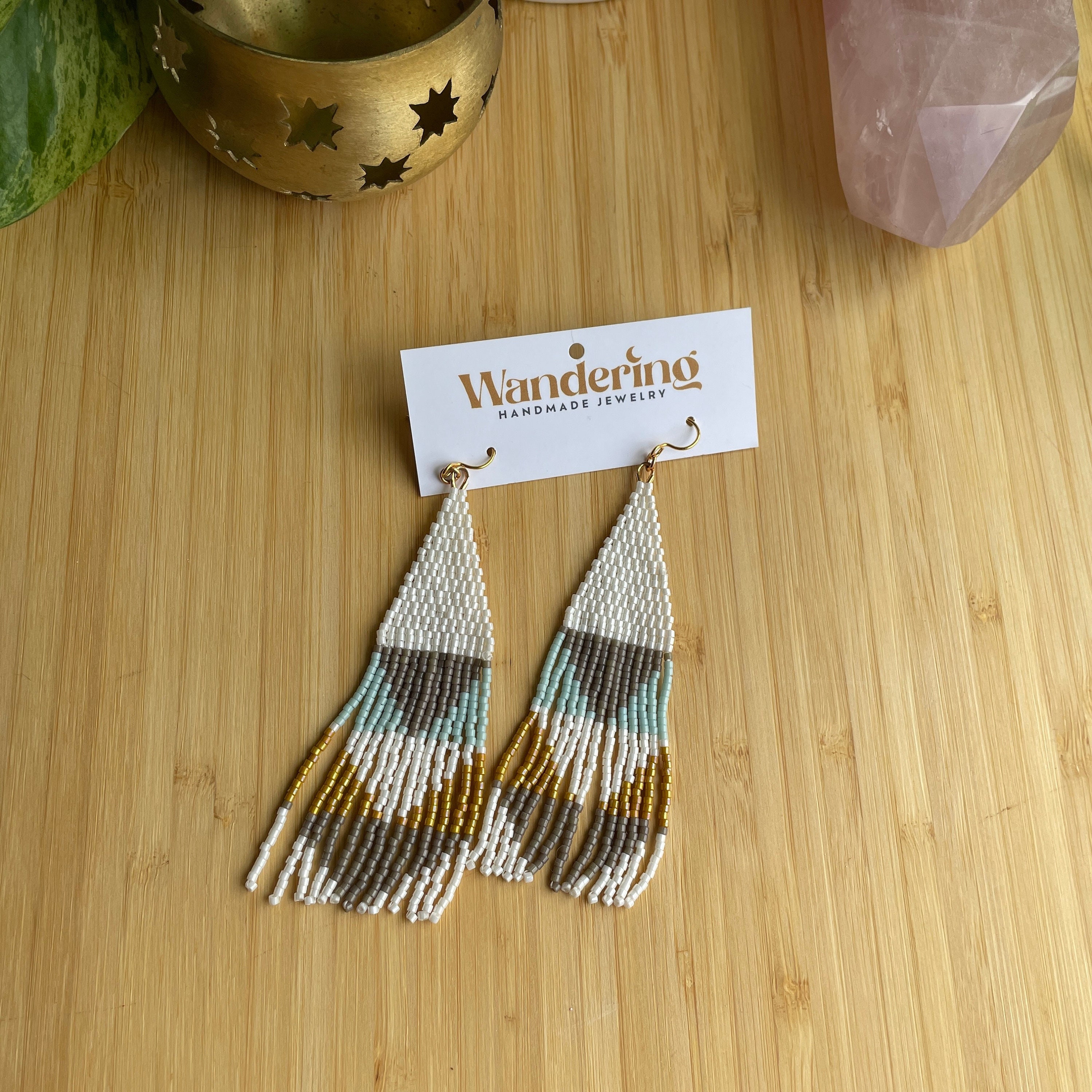 Boho Beaded Dangle Earrings, Hand Woven Beaded Earrings, Color Block ...
