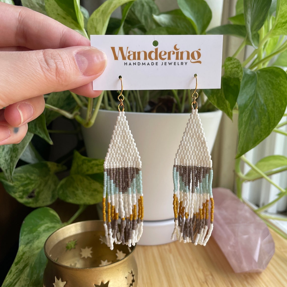 Boho Beaded Dangle Earrings, Hand Woven Beaded Earrings, Color Block ...