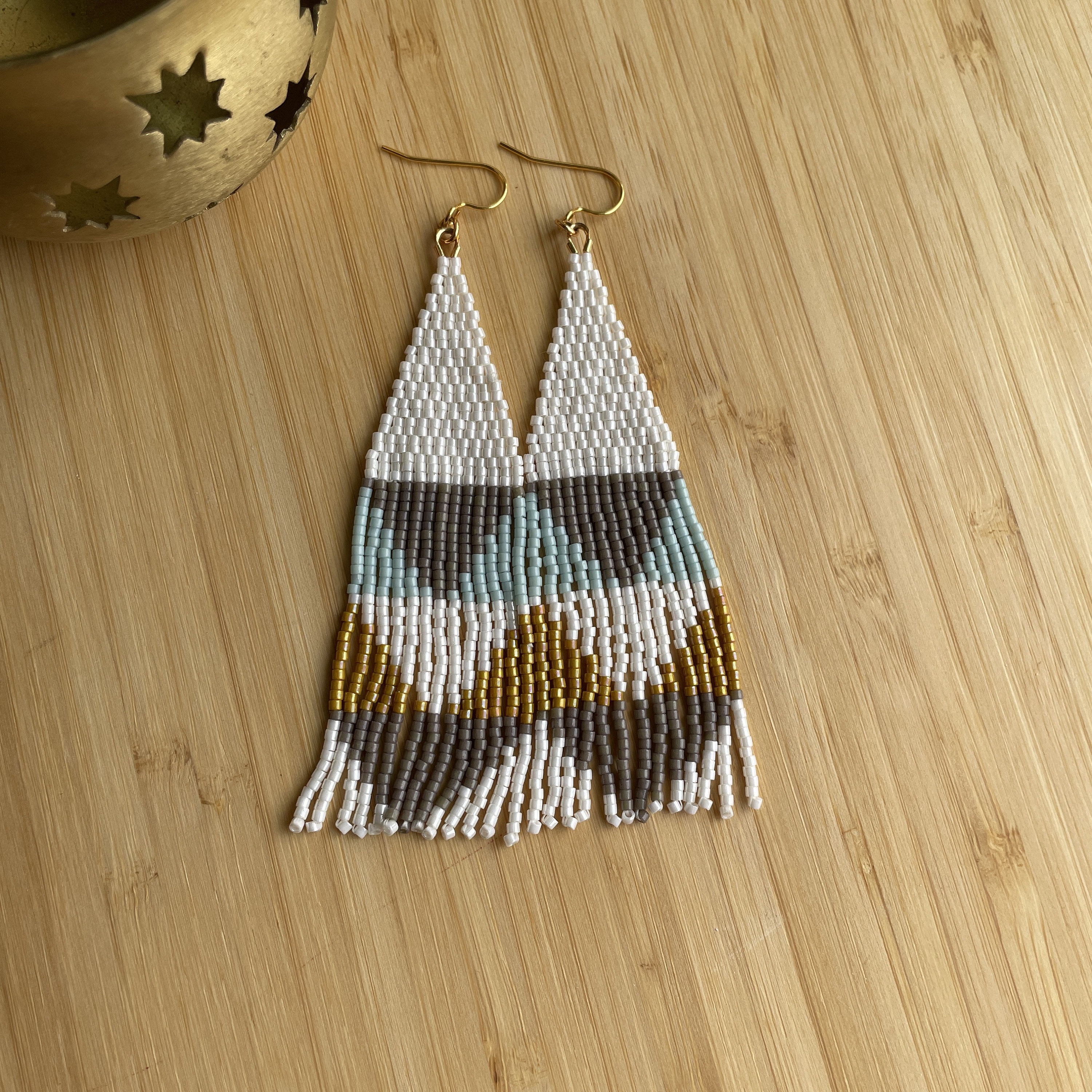 Boho Beaded Dangle Earrings, Hand Woven Beaded Earrings, Color Block ...