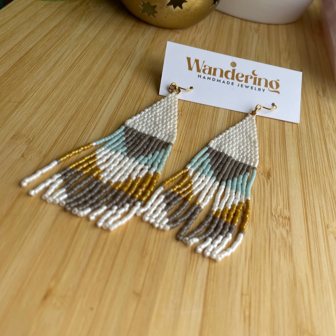 Boho Beaded Dangle Earrings, Hand Woven Beaded Earrings, Color Block ...