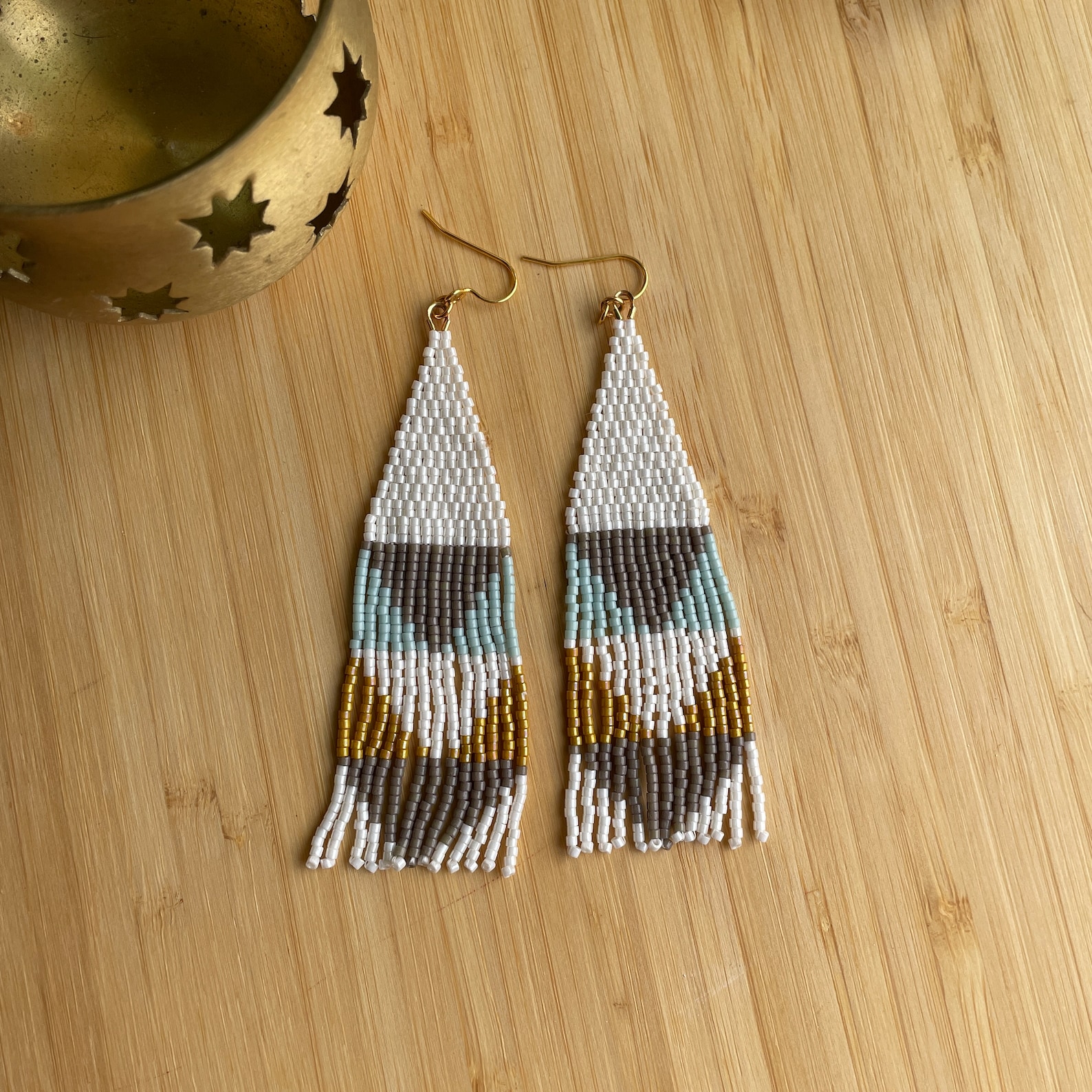 Boho Beaded Dangle Earrings, Hand Woven Beaded Earrings, Color Block ...