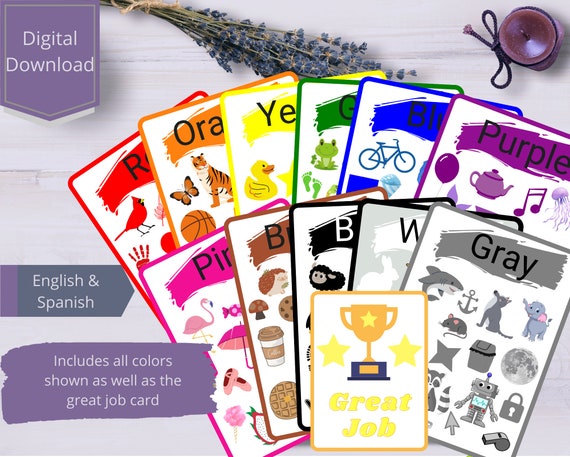 Color Flashcards English and Spanish Preschool Toddler - Etsy
